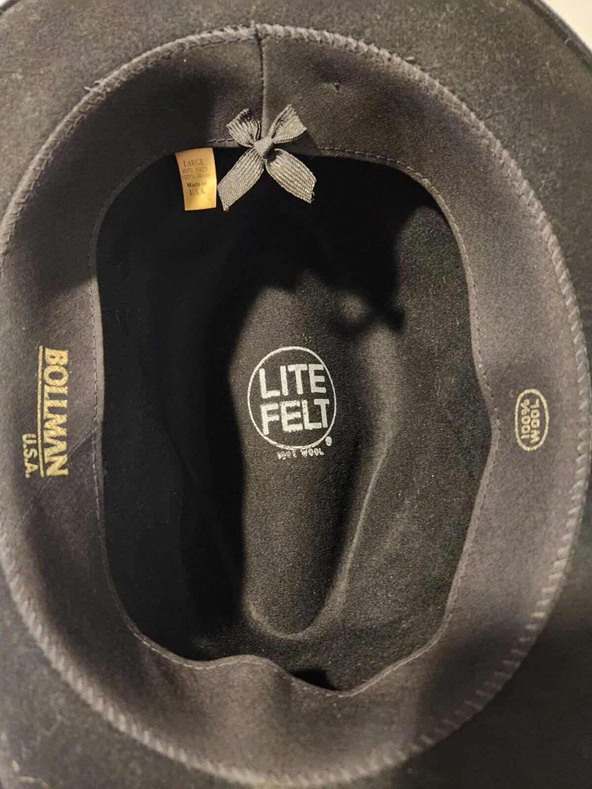 Vtg Bollman 100% Wool Felt Hat Black Wpl 5923 USA Derby Boho Fedora ...