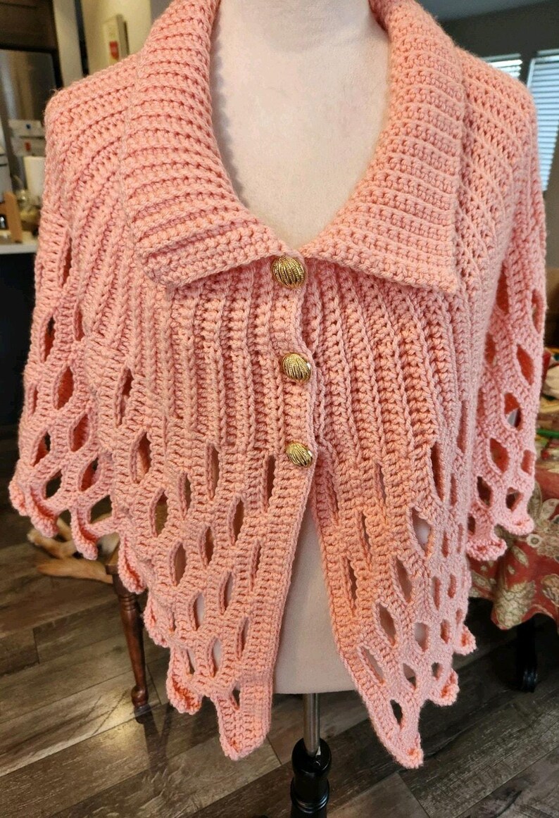 Vintage Crochet Granny Shawl Wrap Boho Hippie Cottagecore Peach Small ...