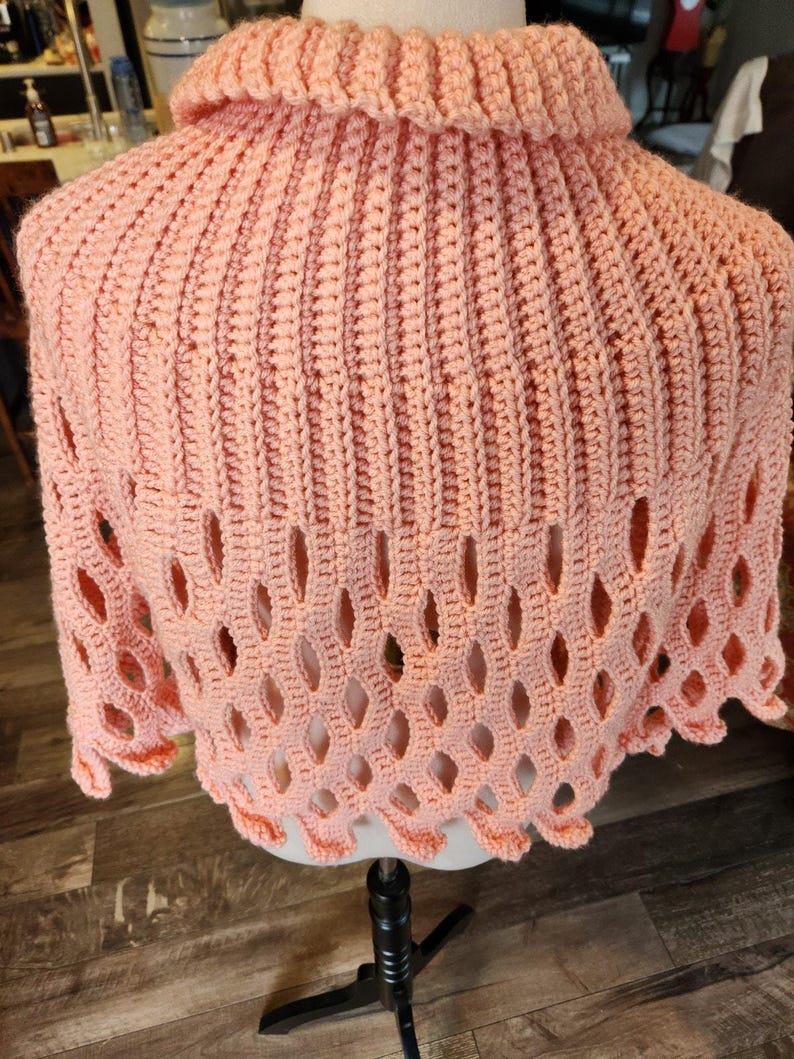 Vintage Crochet Granny Shawl Wrap Boho Hippie Cottagecore Peach Small ...