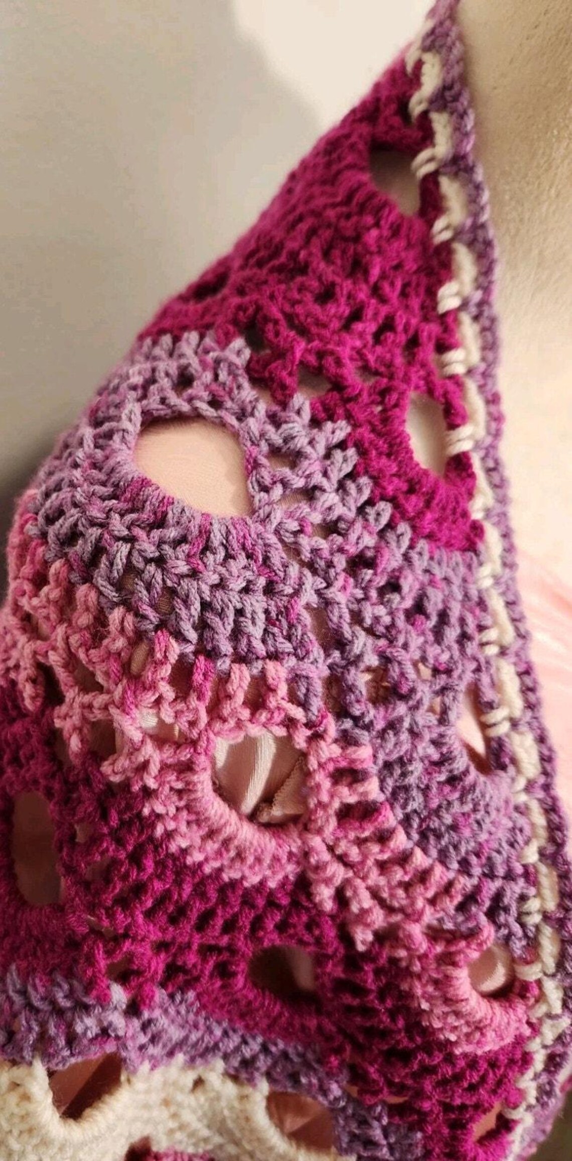 Handmade Crochet Shawl Wrap Boho Granny Hippie Cottagecore Pink Purple ...