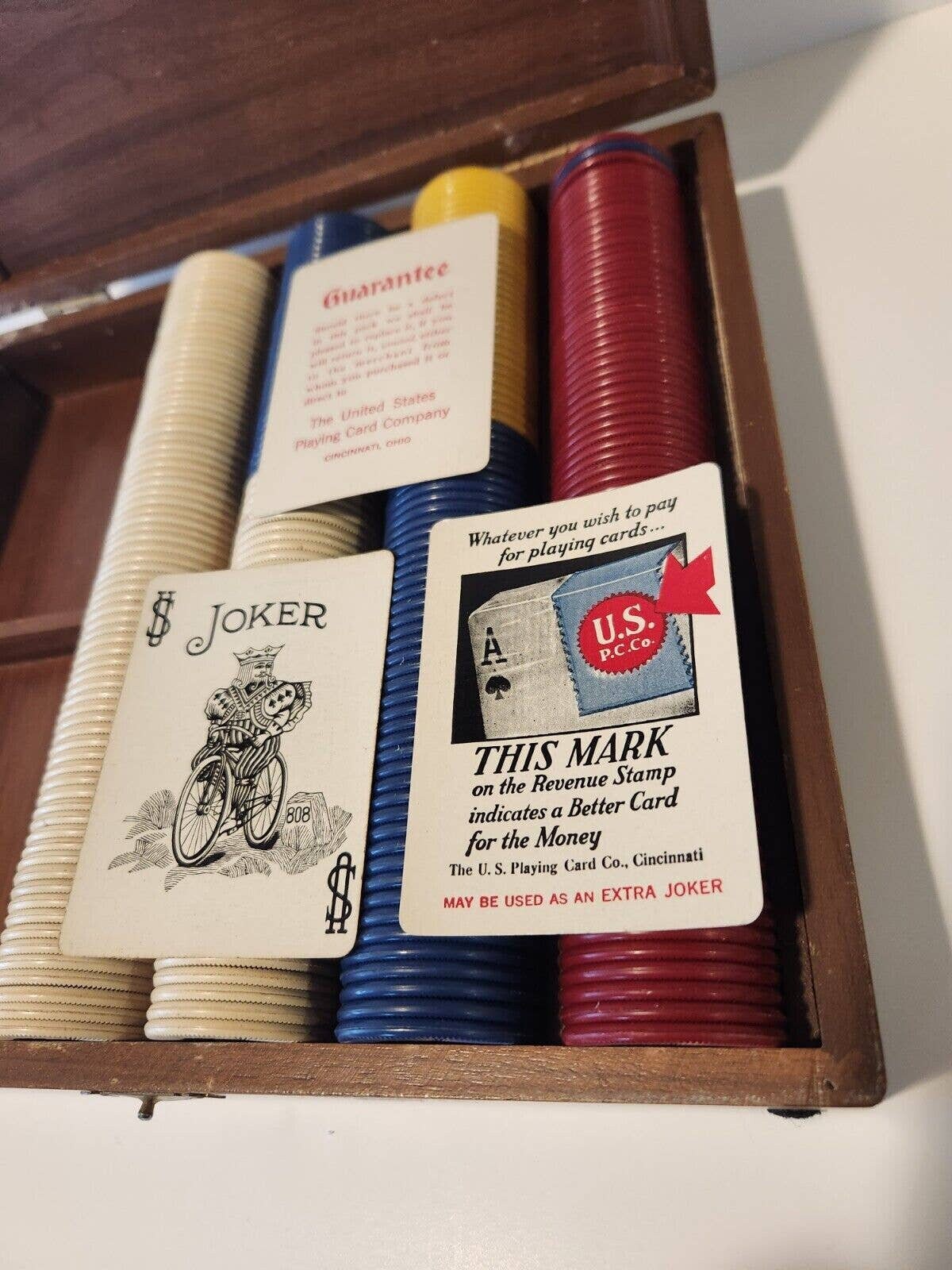 MCM Vintage Wood Poker Chip Travel Case W/ Original Chips & Guarantee ...