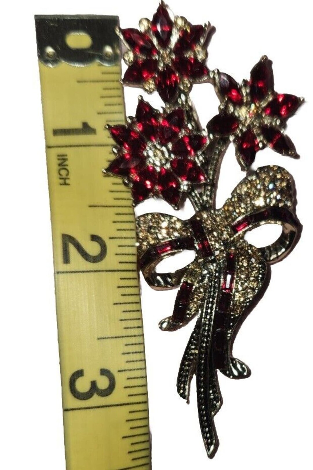 Vintage Avon Pin Poinsettia Flower Bouquet Christmas Red Rhinestone ...