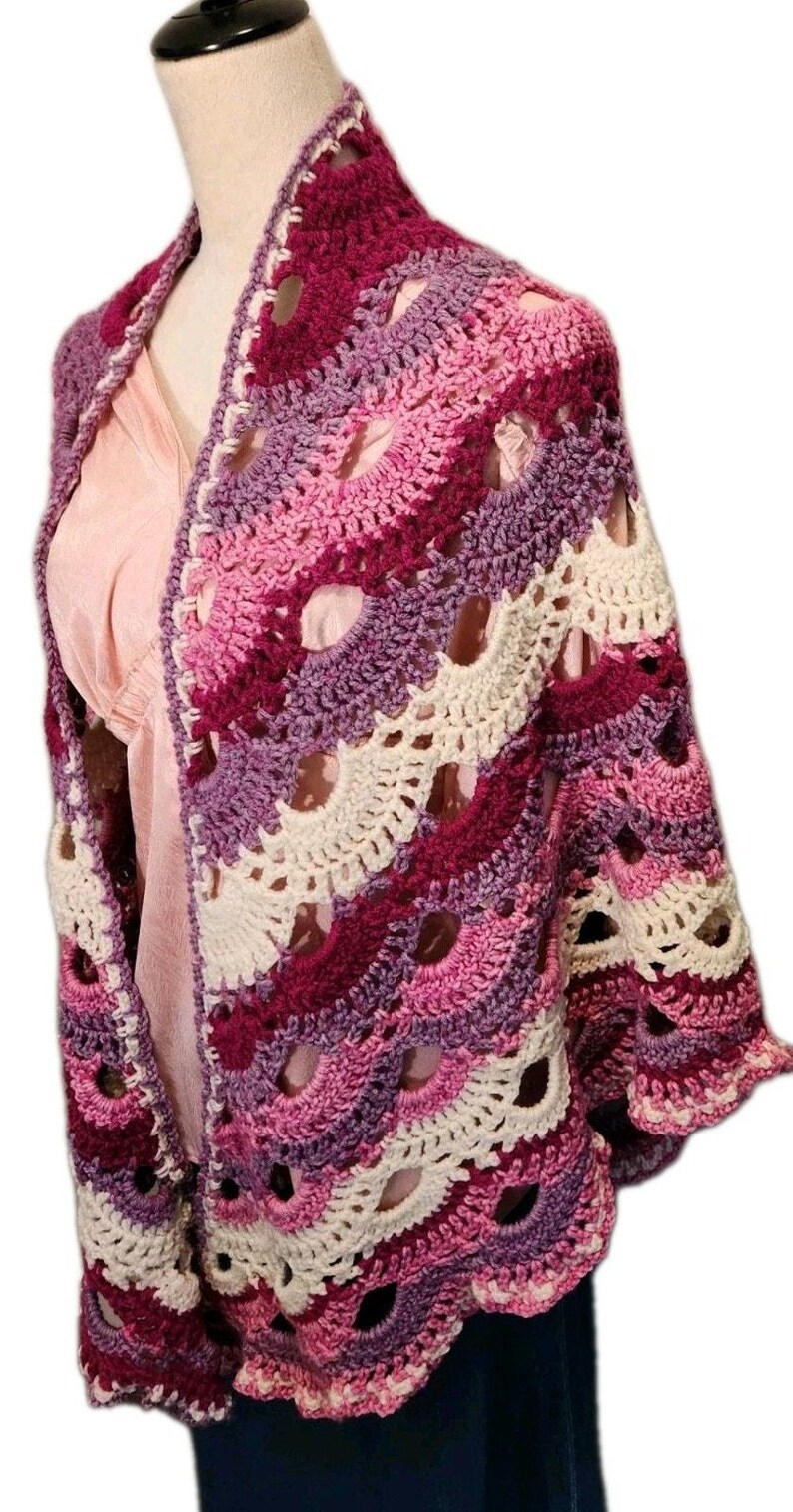 Handmade Crochet Shawl Wrap Boho Granny Hippie Cottagecore Pink Purple ...