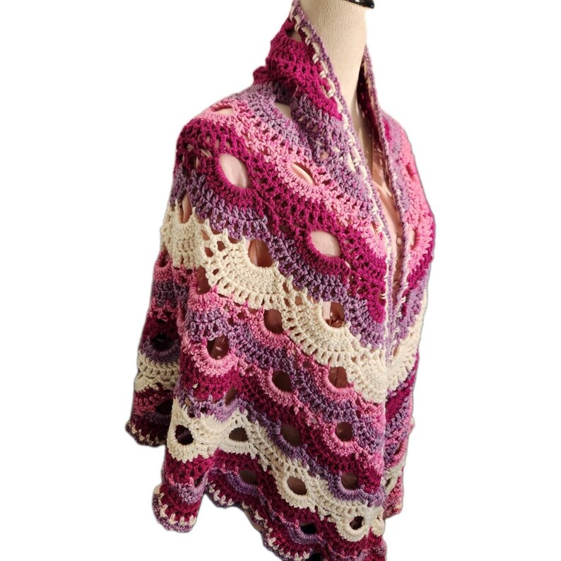 Handmade Crochet Shawl Wrap Boho Granny Hippie Cottagecore Pink Purple ...