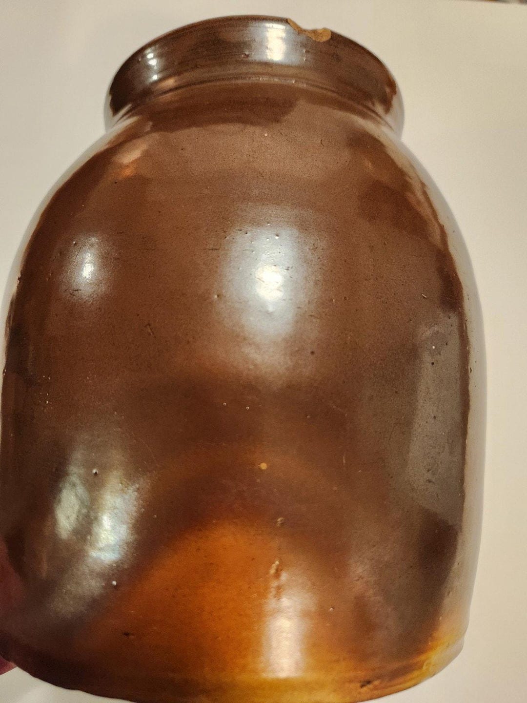 Antique Albany Slip Brown Stoneware Wax Sealer CROCK JAR Pottery 9 ...