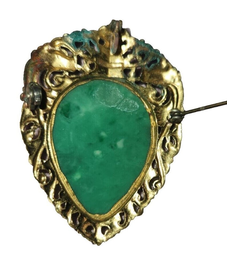 Vintage Chinese Carved Faux Jade Bird Brooch Pin Pendant Filigree - Etsy