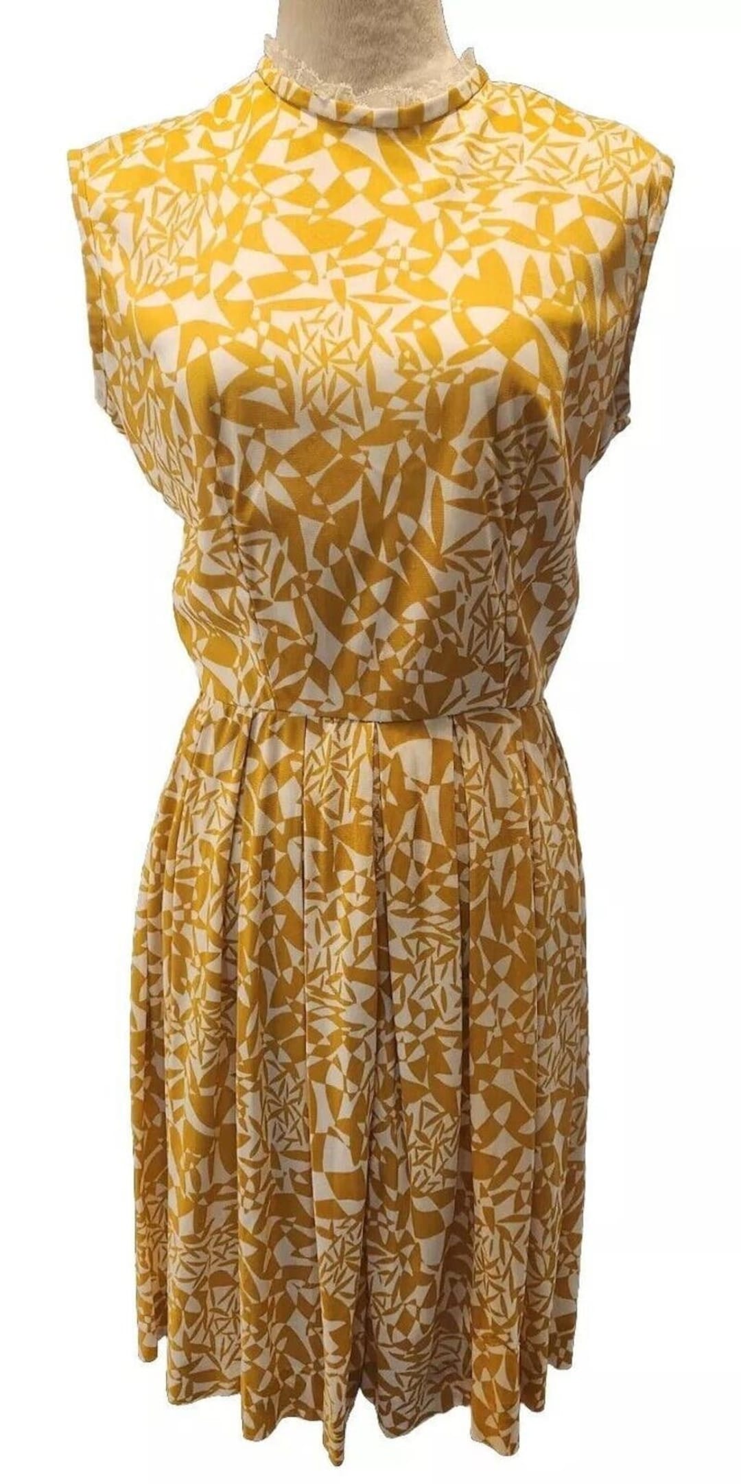 Vintage 1960's Summer House Dress Polyester 28 Waist Mustard W/abstract ...