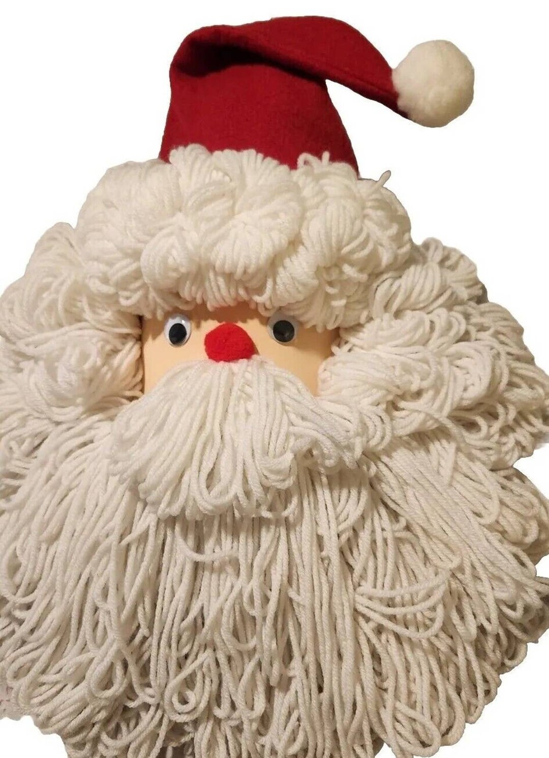 Vintage Handmade Bottle Santa Face Yarn Christmas Wall Hanging Kitsch ...
