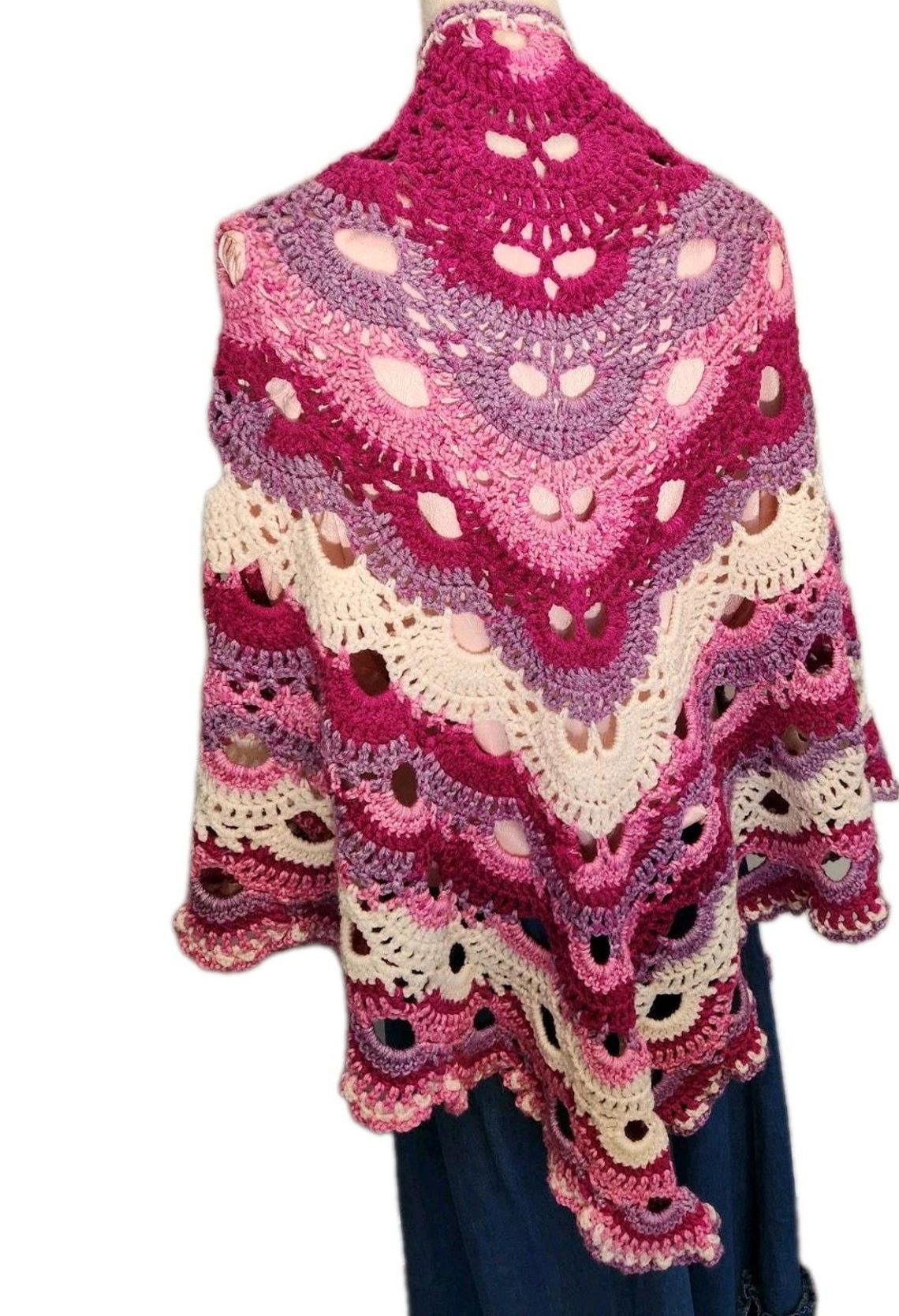 Handmade Crochet Shawl Wrap Boho Granny Hippie Cottagecore Pink Purple ...