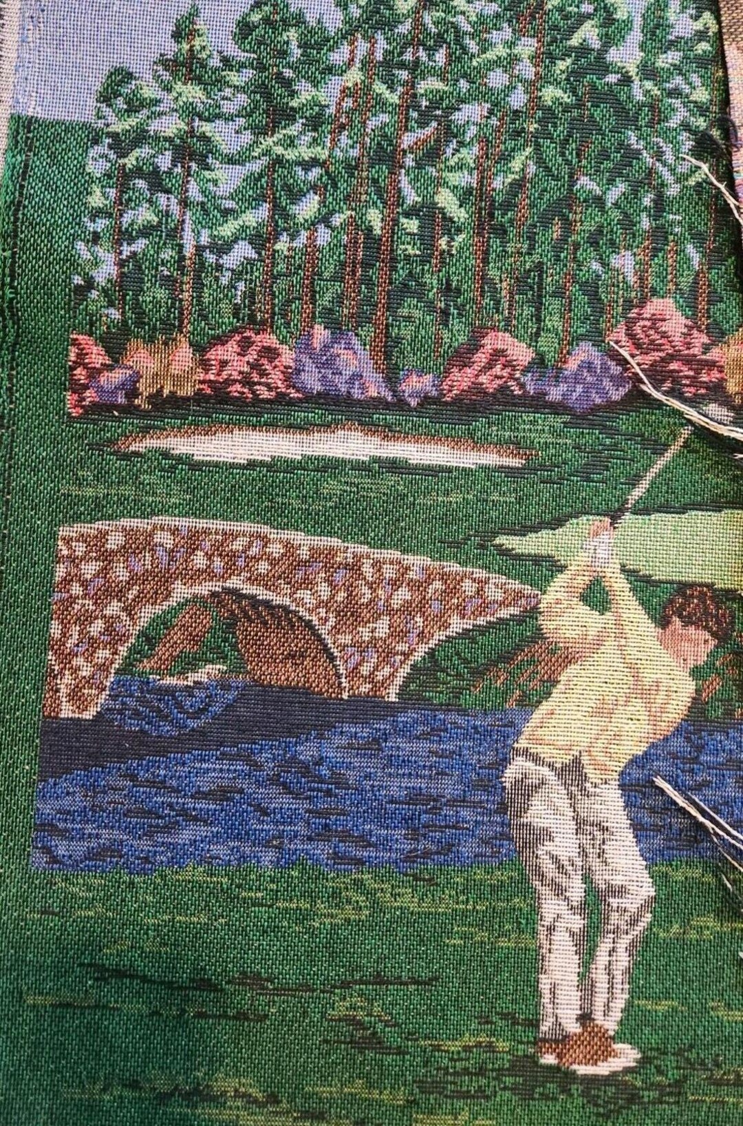 Vtg HTF 55" W Golf Country Club Upholstery Fabric Tapestry Textile 5.36 ...