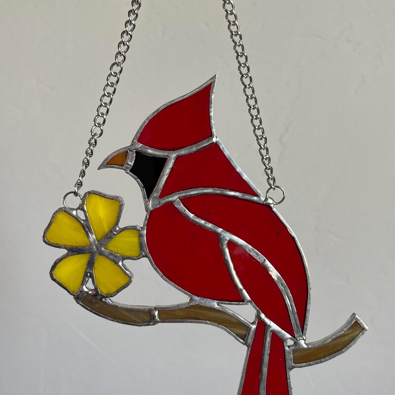 Cardinal Stained Glass Lamp - Etsy