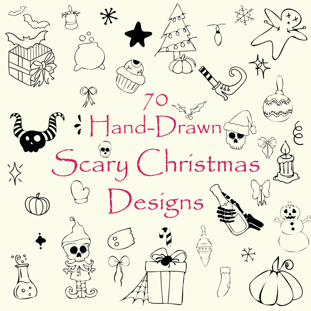 Spooky Christmas Clipart Set: Hand-drawn Holiday Illustrations (PNG ...