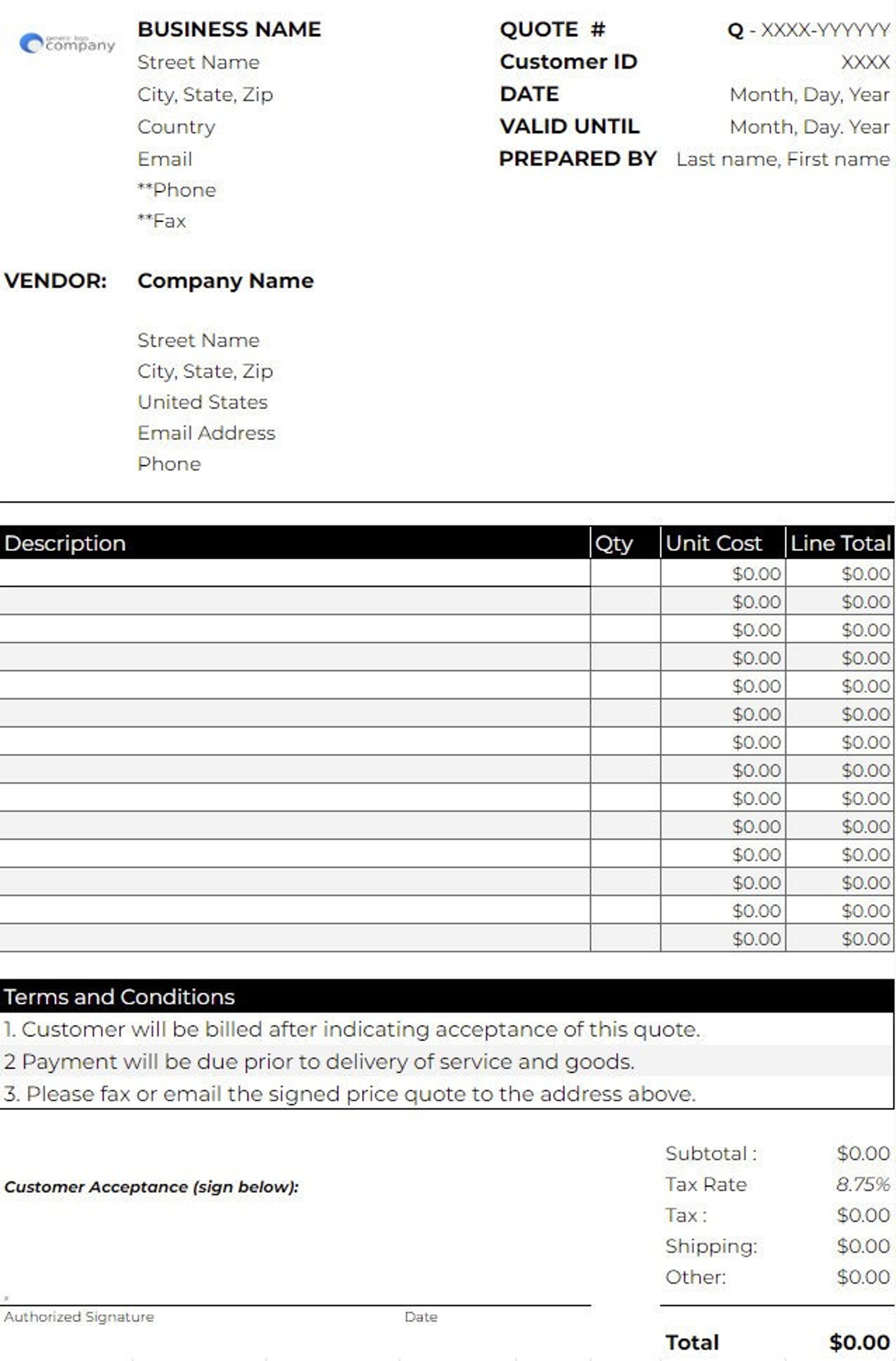 Quote Template for Business Use - Etsy