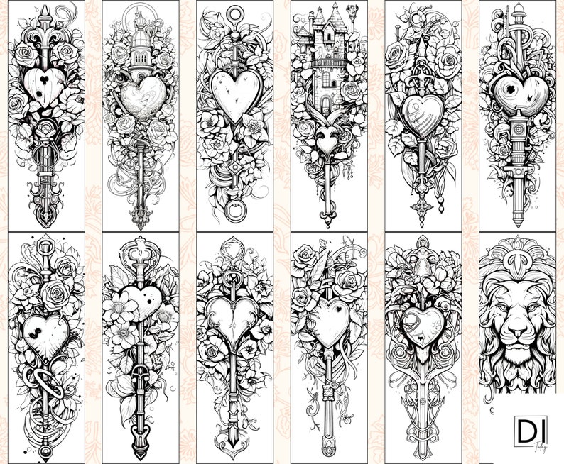 Dark Twisted Fantasy Coloring Reader Bookmark, Key Lock Celtic Mandala ...