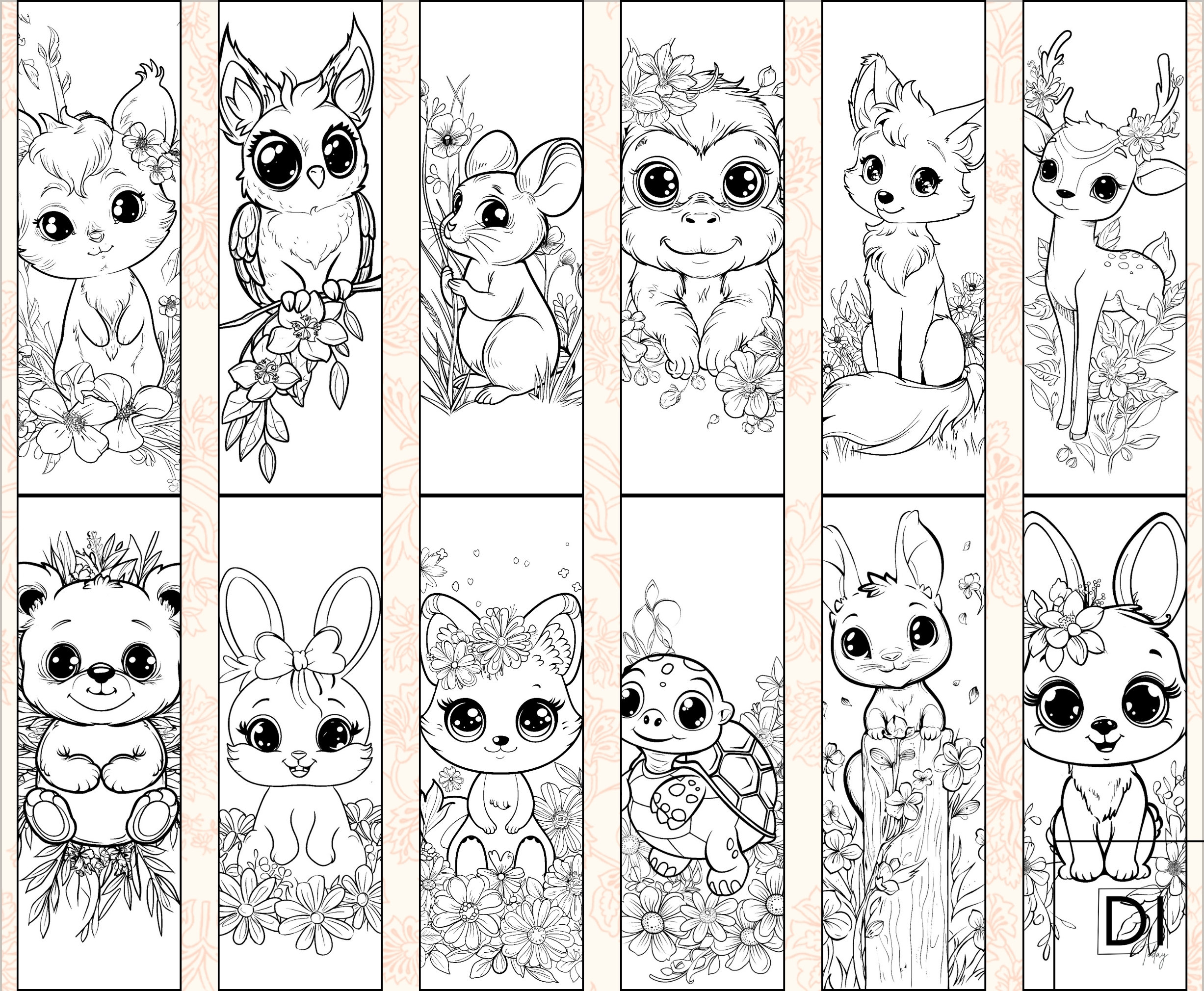 12 Baby Animal Coloring Bookmark for Kids , Book Lover Gift Box ...
