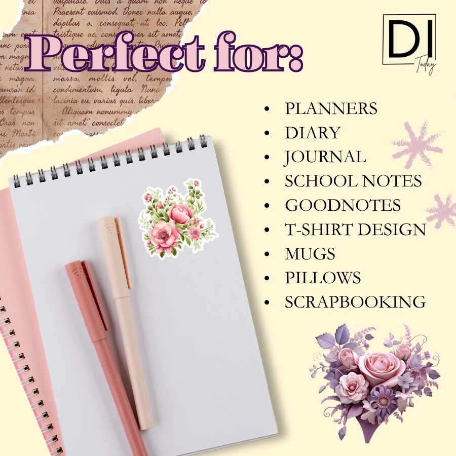 Flower Deco Printable Stickers , Goodnote Planner Flower Stickers ...
