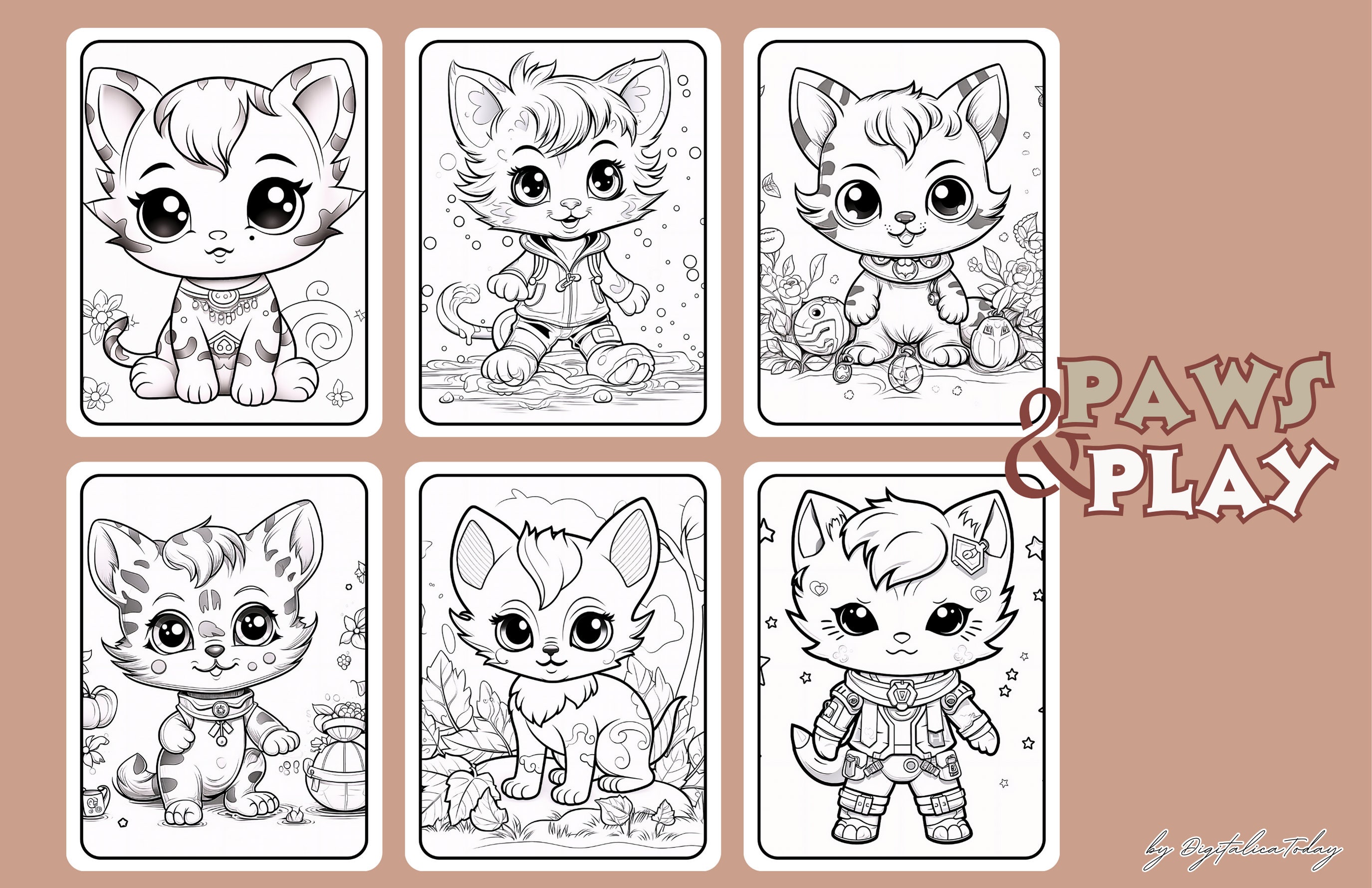 Cute Kitties Coloring Book for Children Toddlers, Adorable Cat Scenes ...