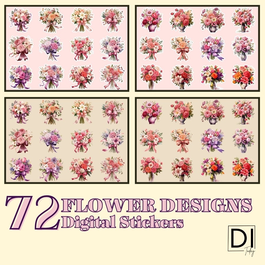 Flower Deco Printable Stickers , Goodnote Planner Flower Stickers ...