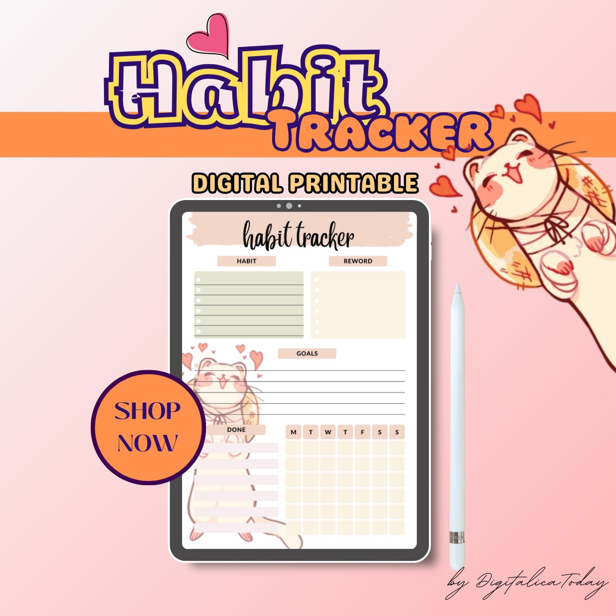 Digital Habit Tracker With Animal Design, Single Page Habit Tracking ...