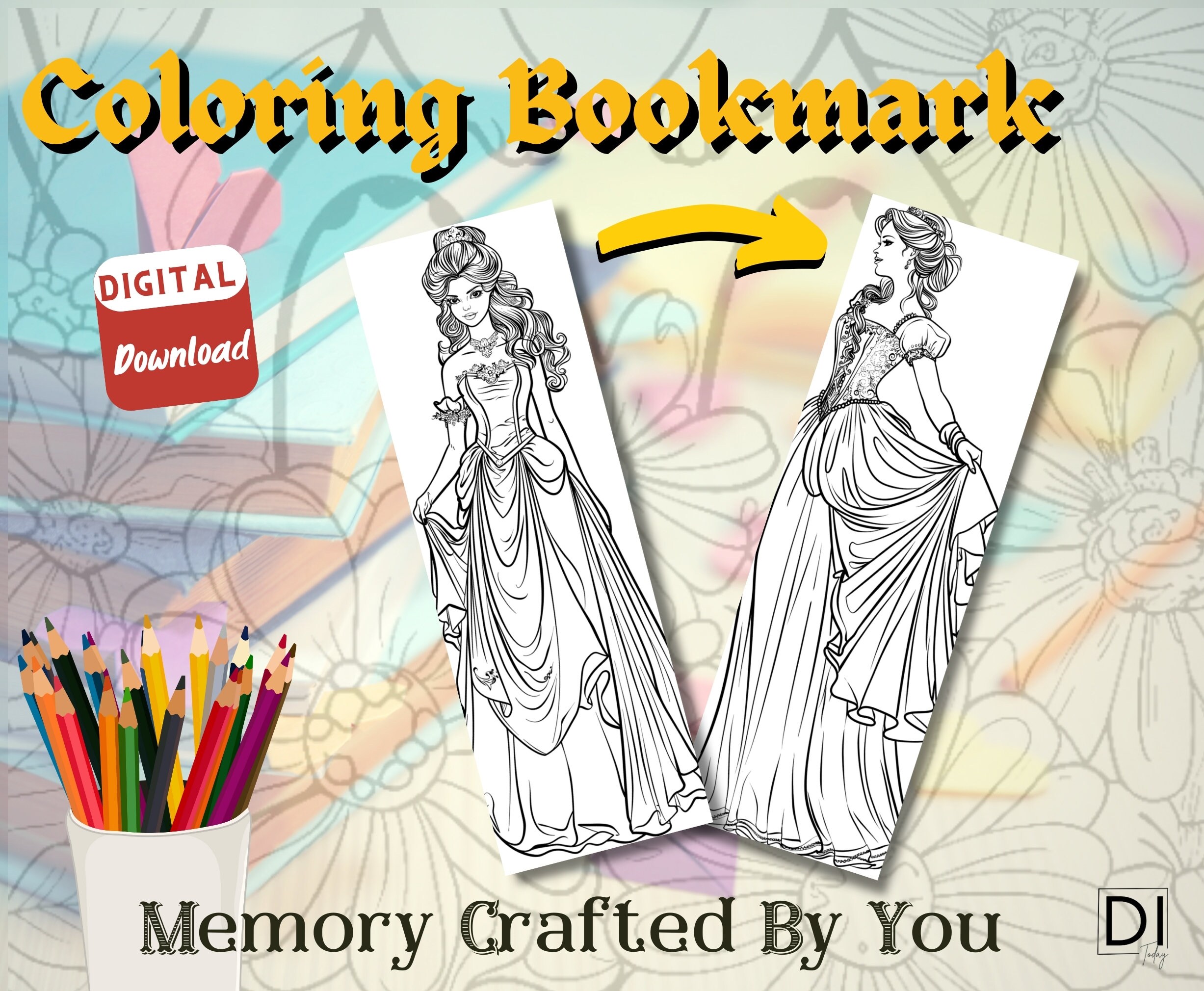 12 Princess Dress Coloring Bookmark for Kids , Ballroom Princess Dress ...