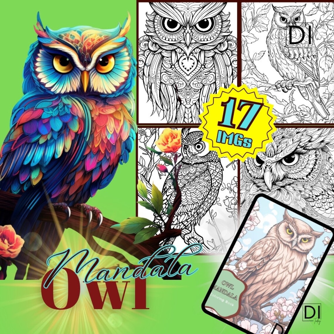 Owl Mandala Digital Coloring Book for Adults Teens , Celtic Fantasy ...