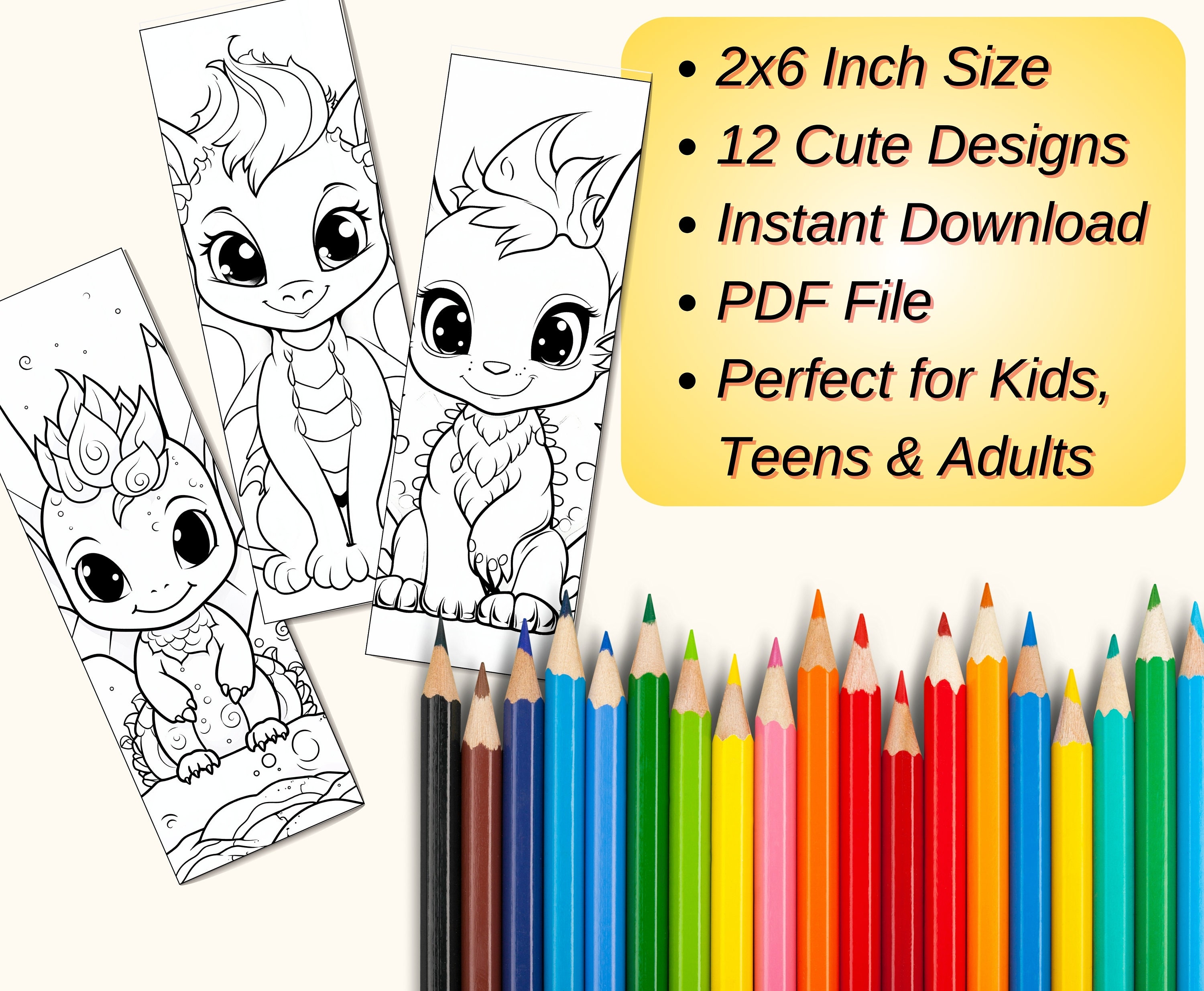 Baby Dragon Coloring Bookmark for Kids , Children Diy Craft , Printable ...