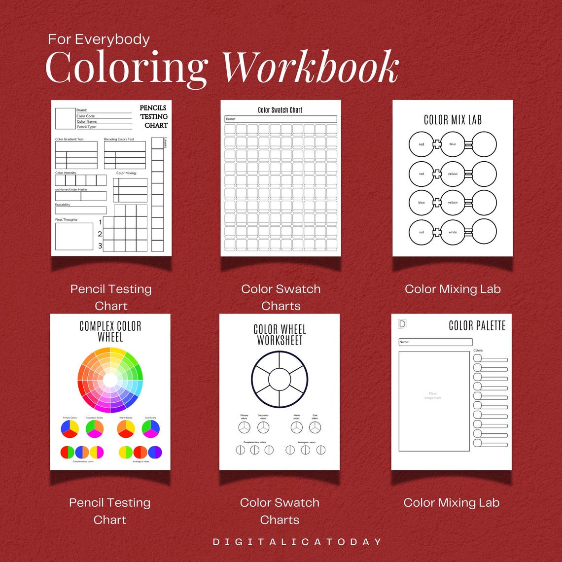 Color Theory Workbook Bundle , Coloring Swatch Charts, Pencil Testing ...