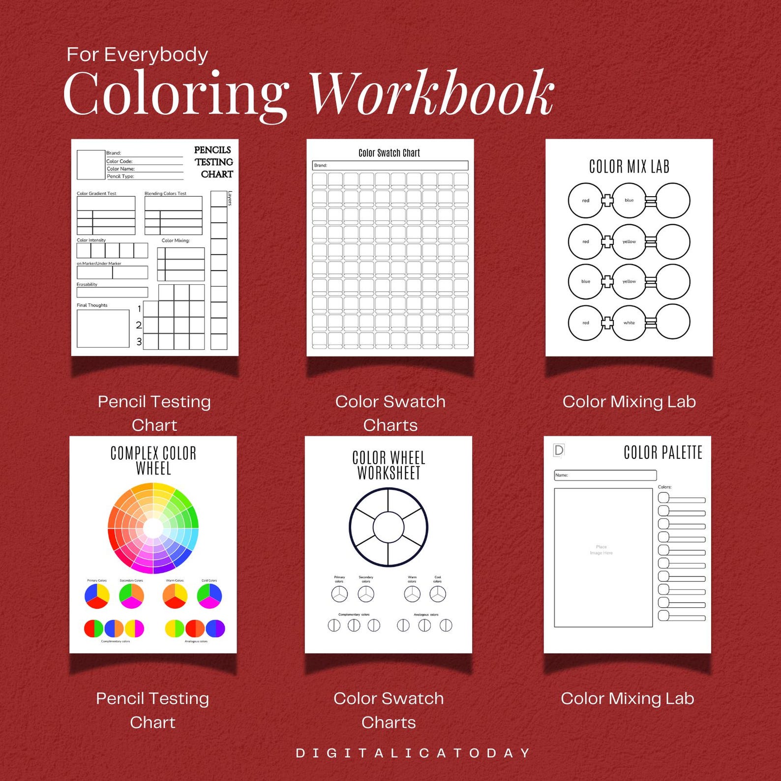 Color Theory Workbook Bundle , Coloring Swatch Charts, Pencil Testing ...