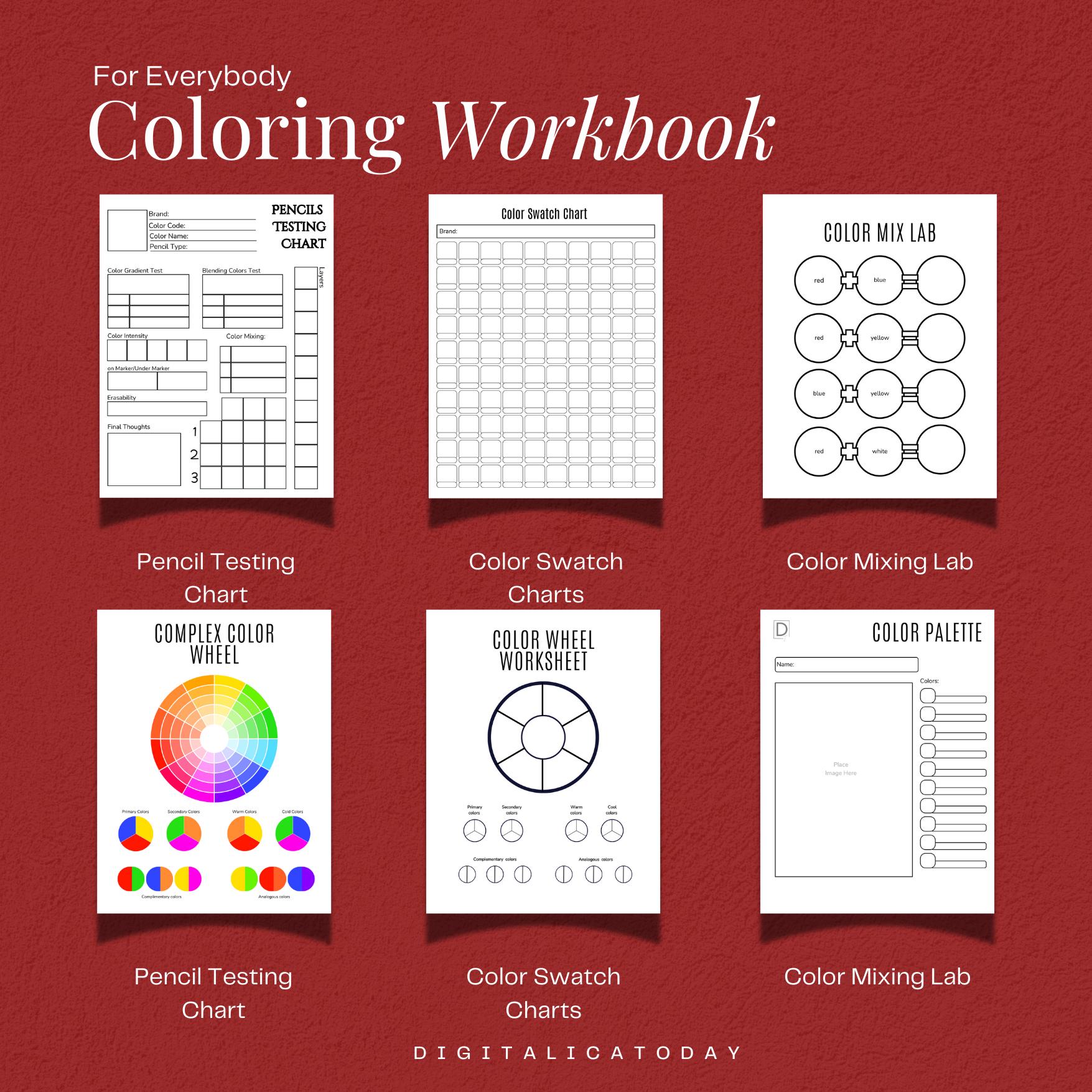 Color Theory Workbook Bundle , Coloring Swatch Charts, Pencil Testing ...