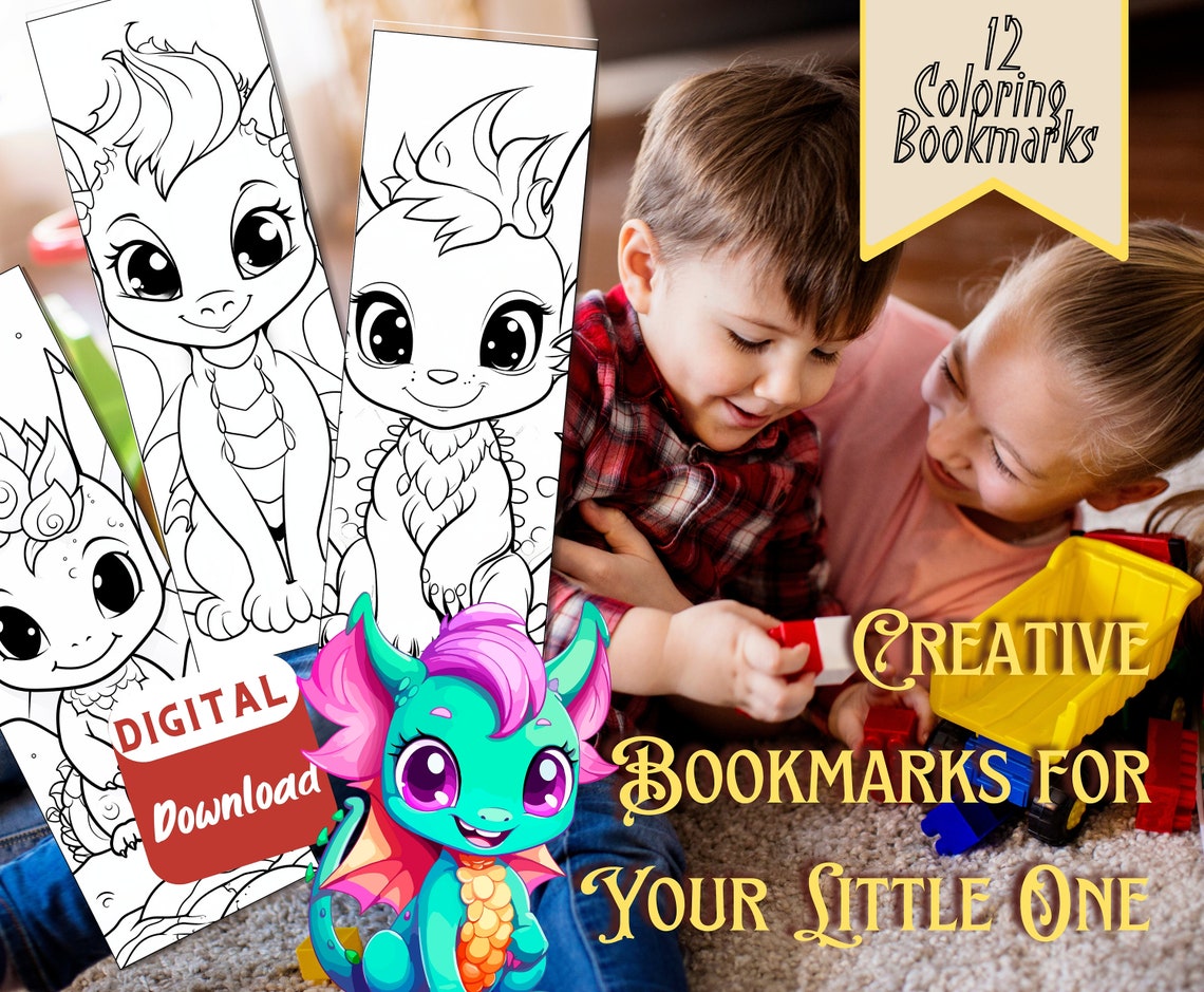 Baby Dragon Coloring Bookmark for Kids , Children Diy Craft , Printable ...