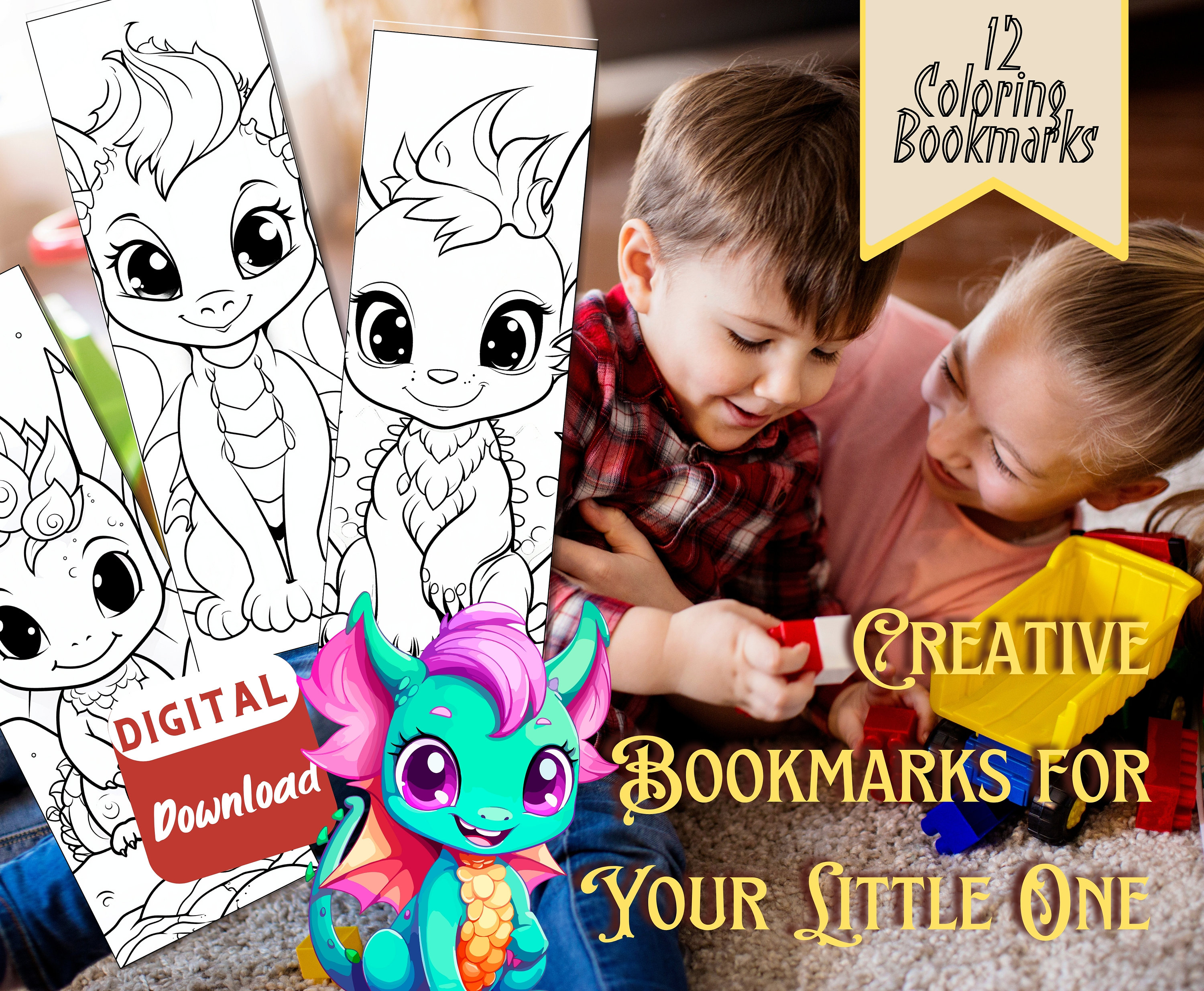 Baby Dragon Coloring Bookmark for Kids , Children Diy Craft , Printable ...