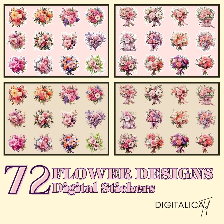 Flower Deco Printable Stickers , Goodnote Planner Flower Stickers ...