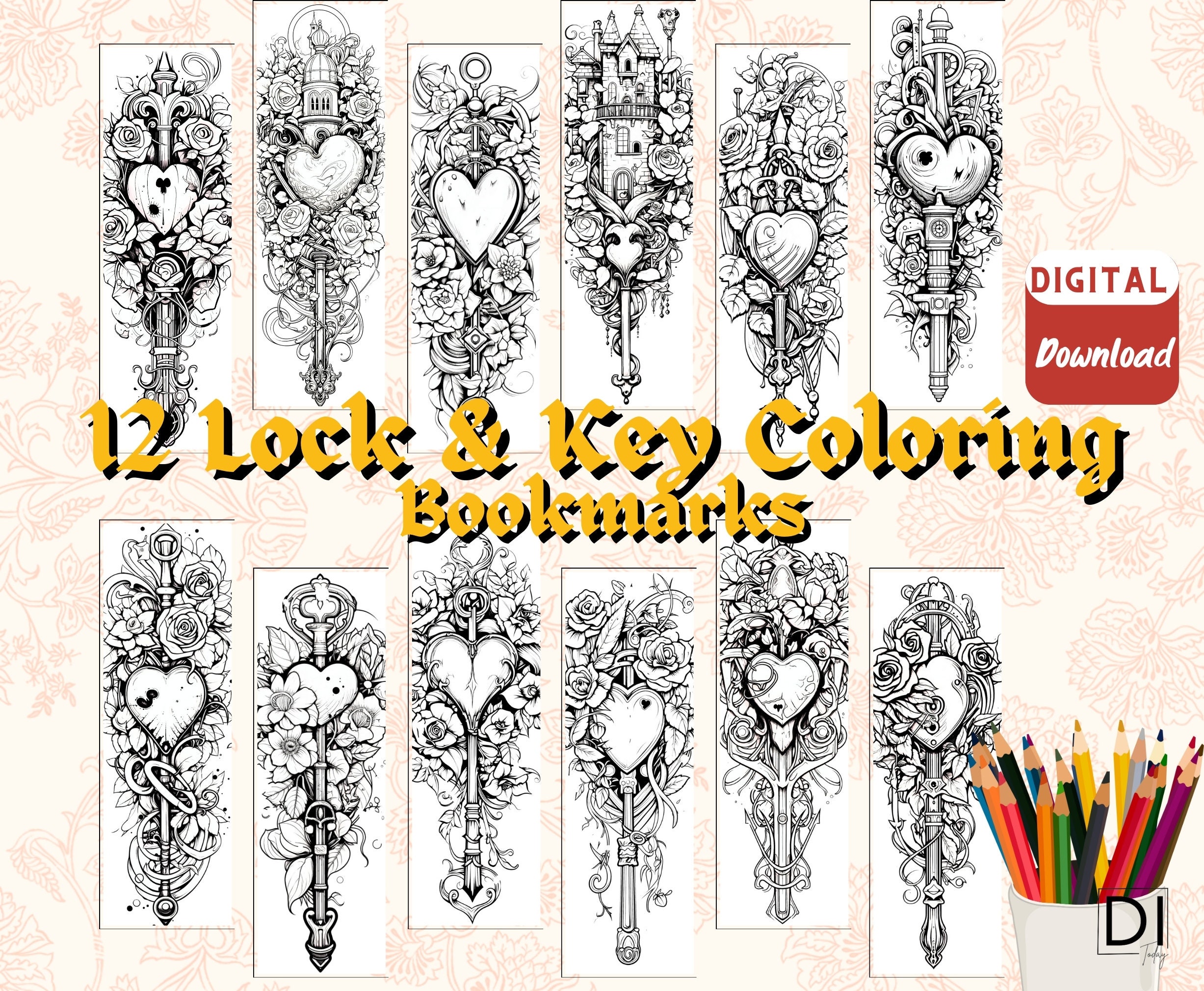 Dark Twisted Fantasy Coloring Reader Bookmark, Key Lock Celtic Mandala ...