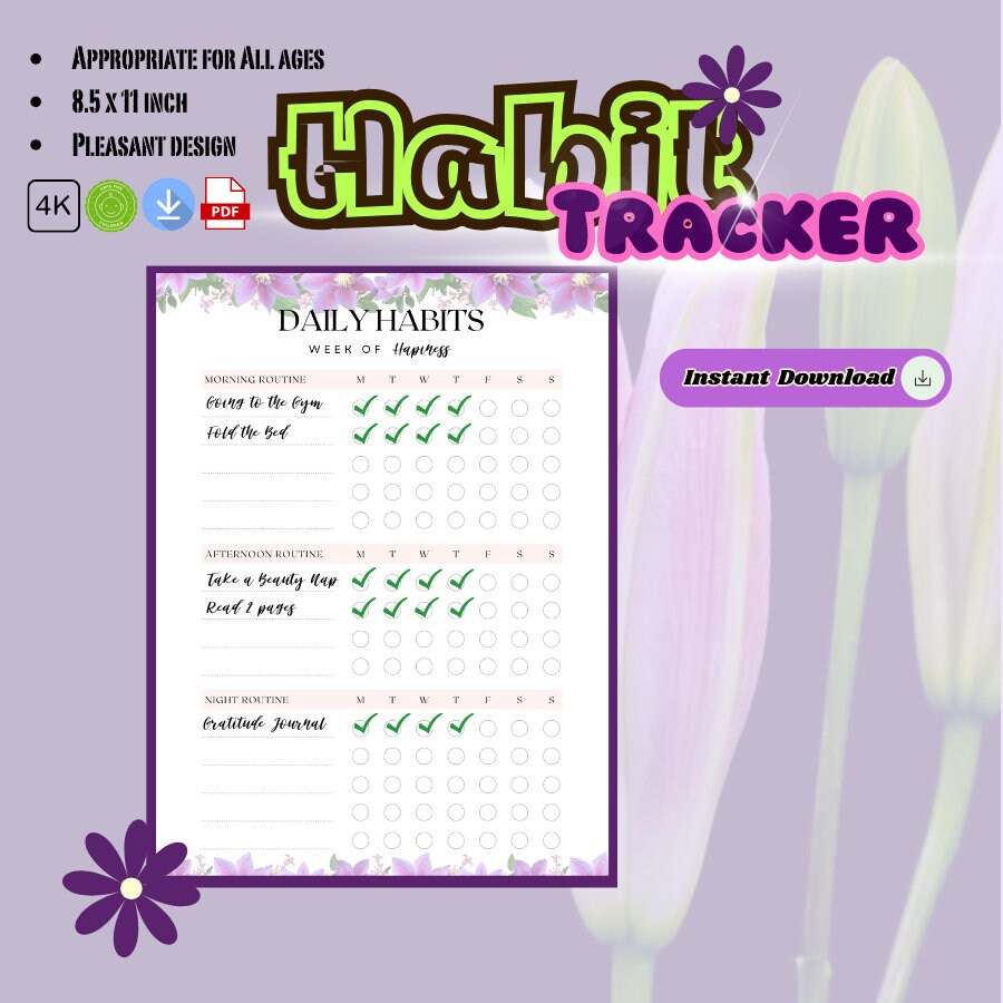 Floral Minimalist Daily Planner Printable , Digital Daily Undated ...