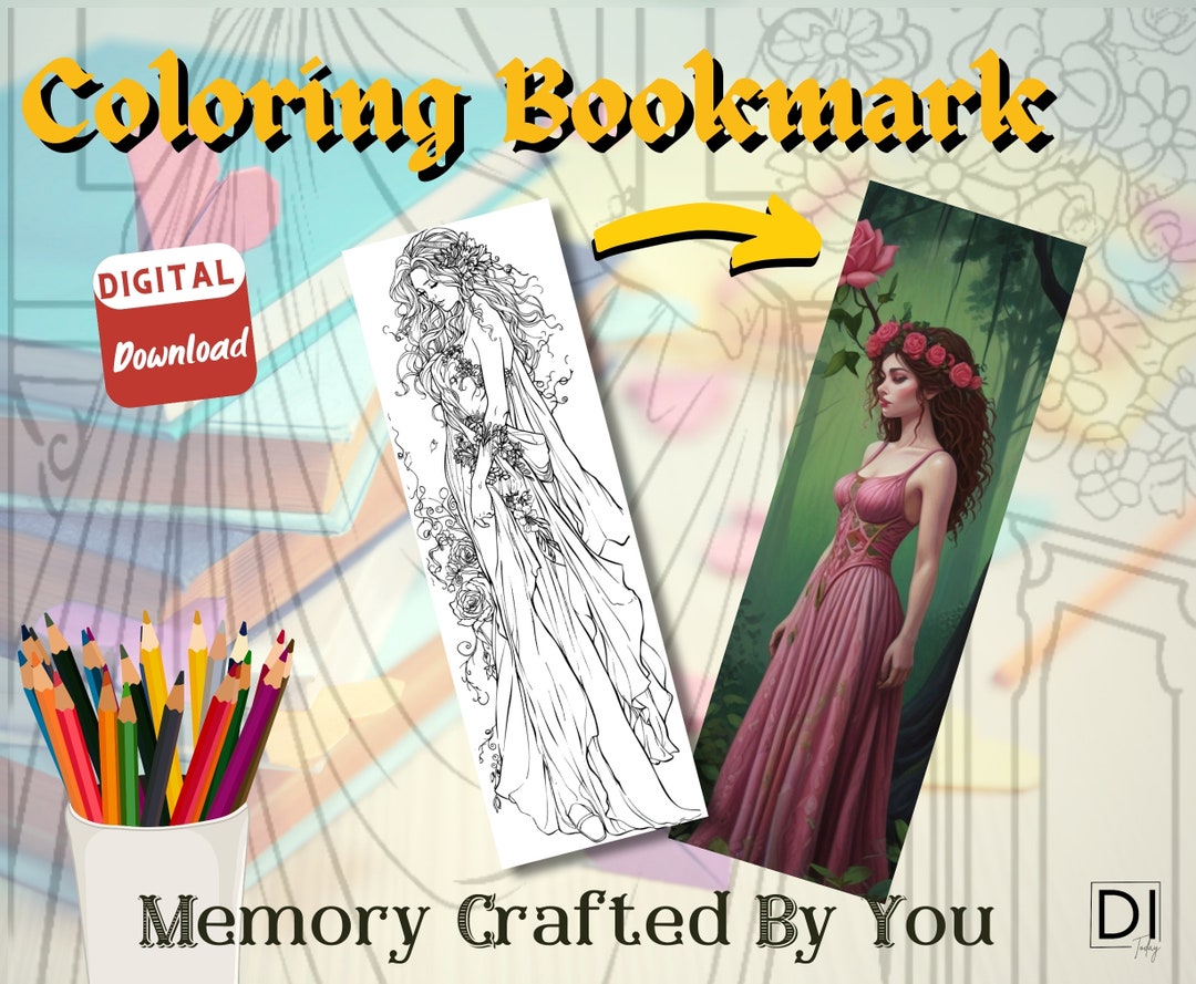 12 Magic Rose Dryad Coloring Digital Bookmark , Fantasy Fairies , Gift ...