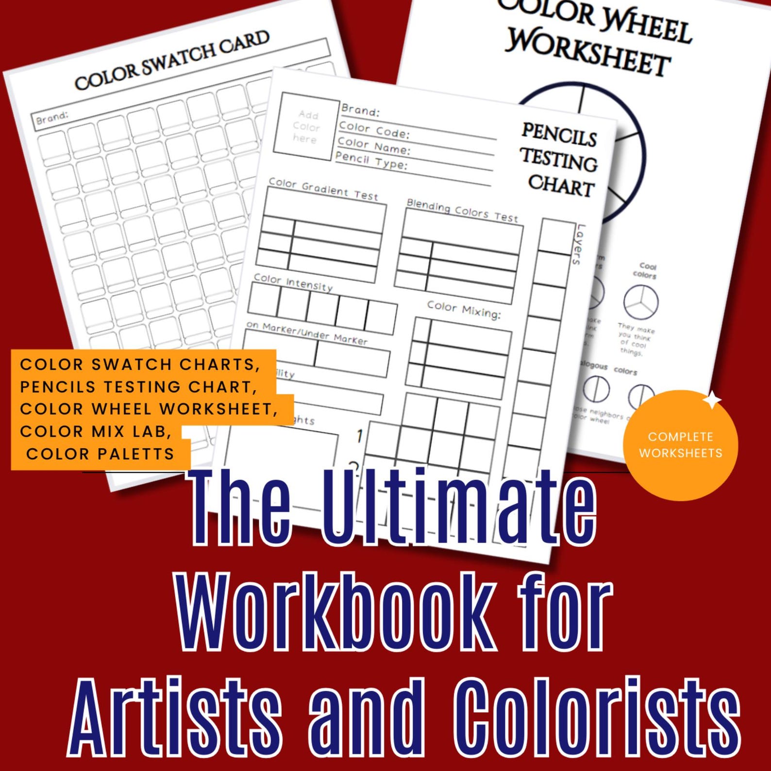 Color Theory Workbook Bundle , Coloring Swatch Charts, Pencil Testing ...