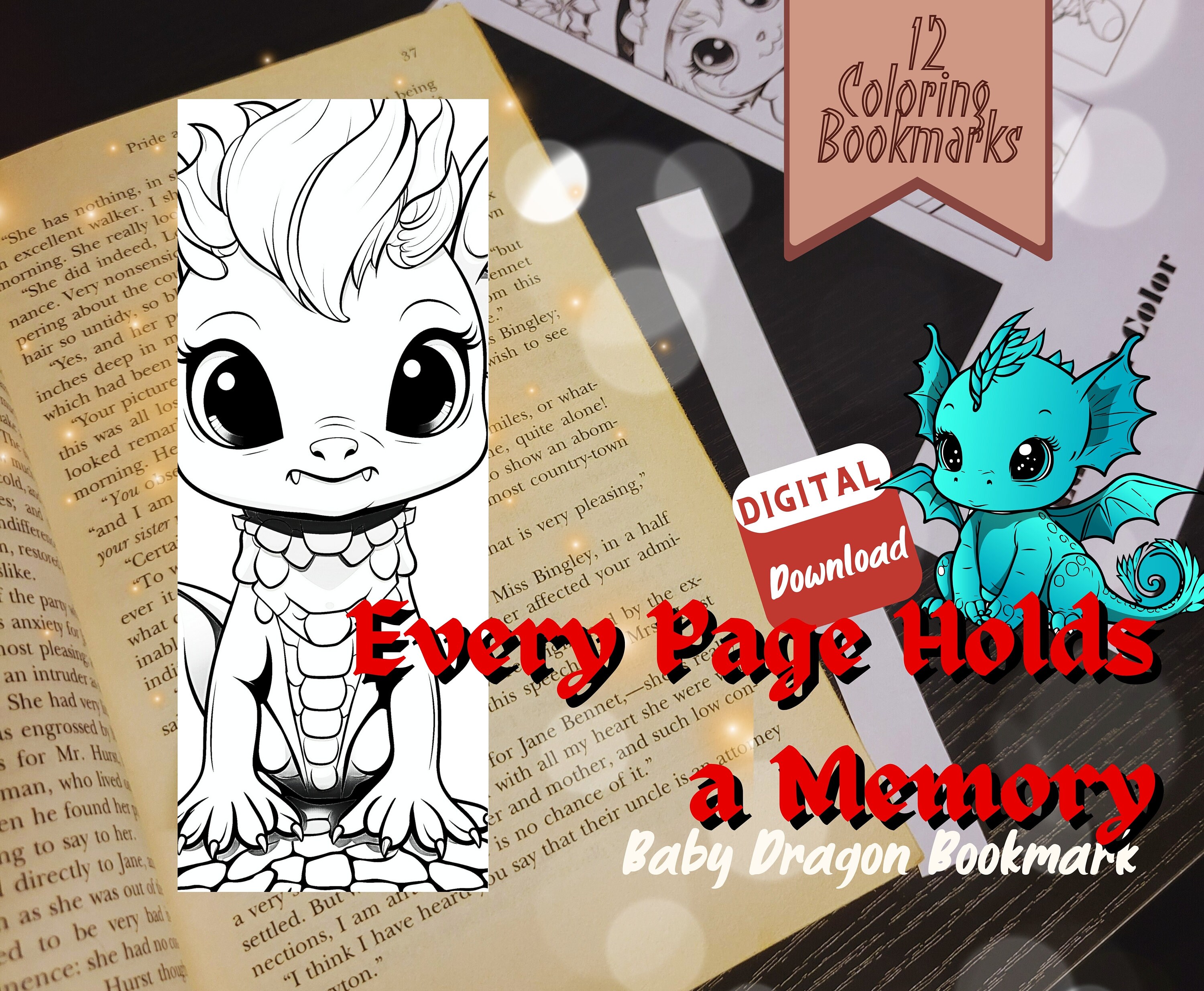 Baby Dragon Coloring Bookmark for Kids , Children Diy Craft , Printable ...