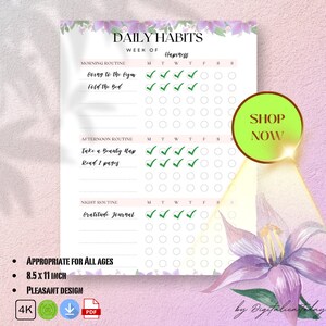 Floral Minimalist Daily Planner Printable , Digital Daily Undated ...