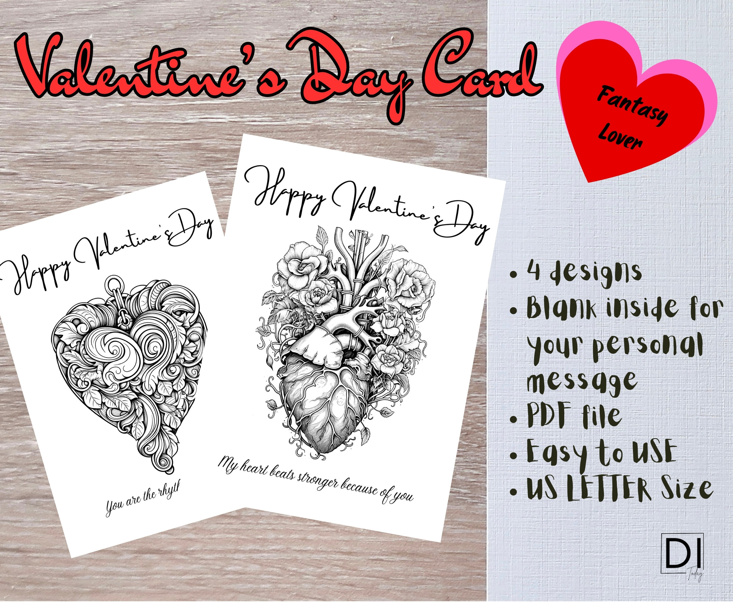 Valentine Day Love Printable Card Note, Digital Girlfriend Post Card ...