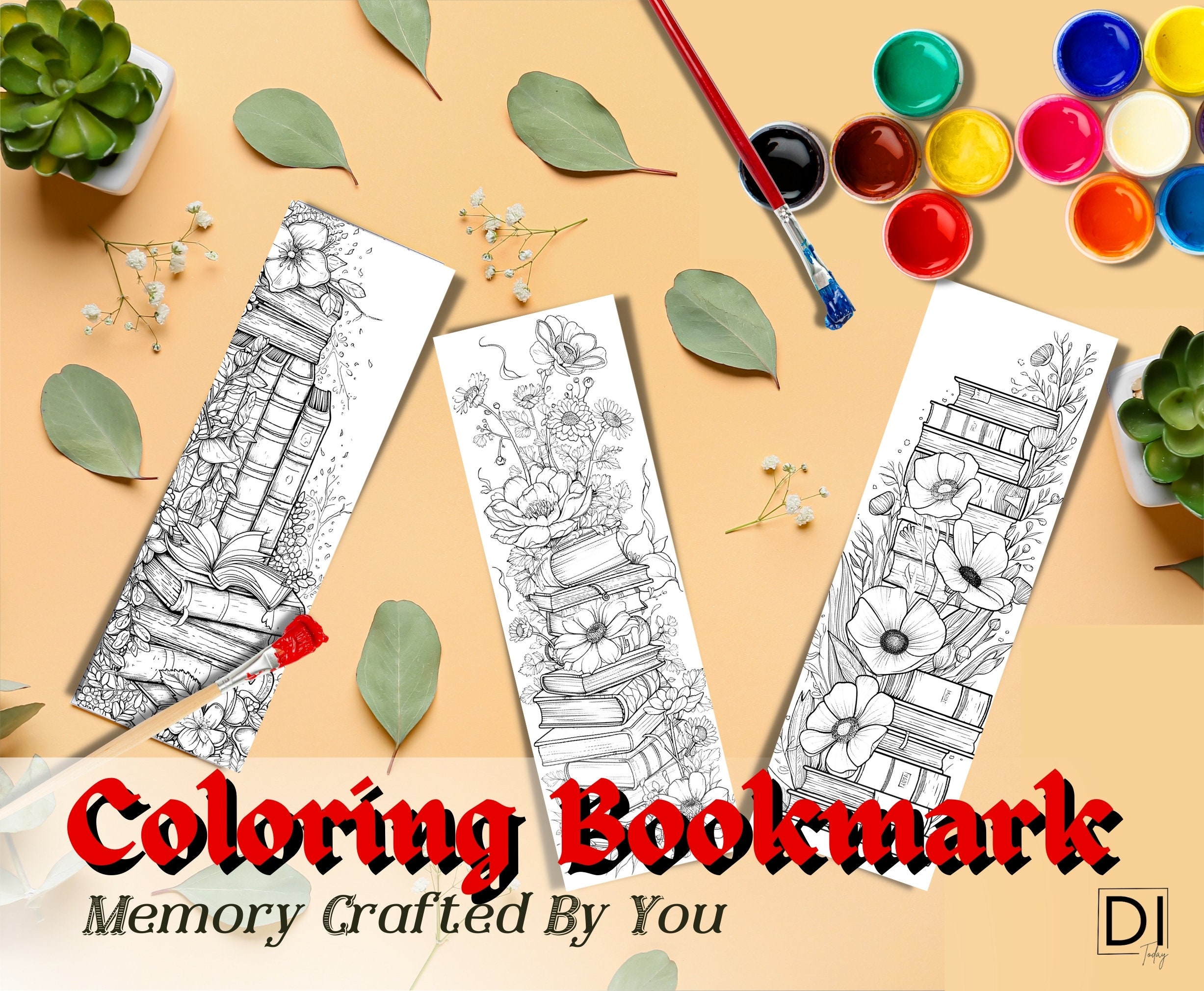 12 Flower Coloring Digital Bookmark Set, Gift for Book Lover Teacher ...