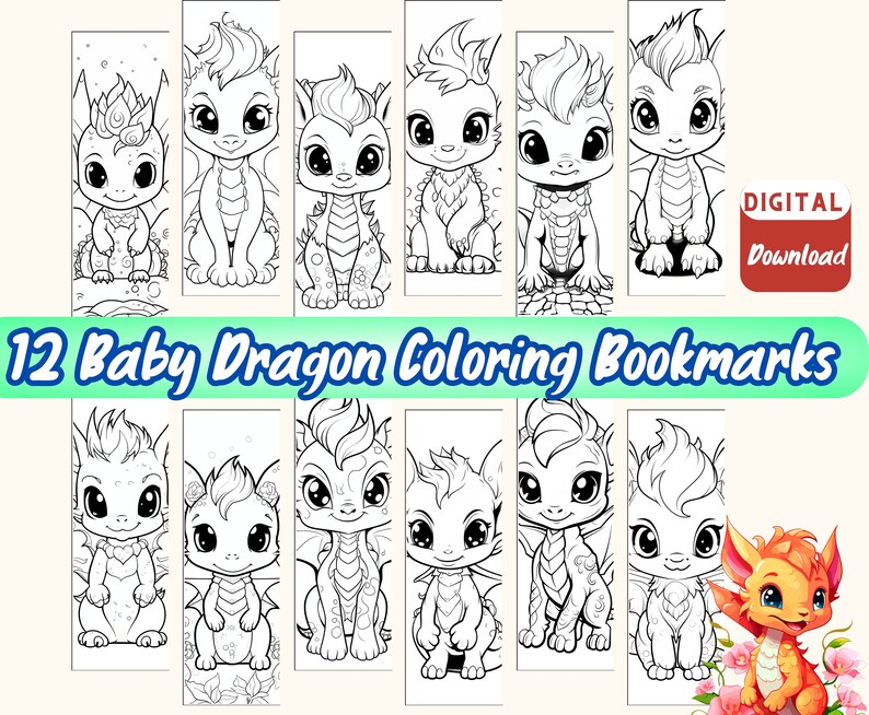 Baby Dragon Coloring Bookmark for Kids , Children Diy Craft , Printable ...