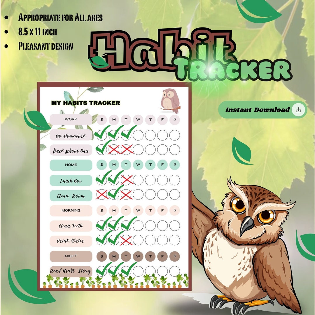 Digital Habit Tracker With Animal Design, Single Page Habit Tracking ...