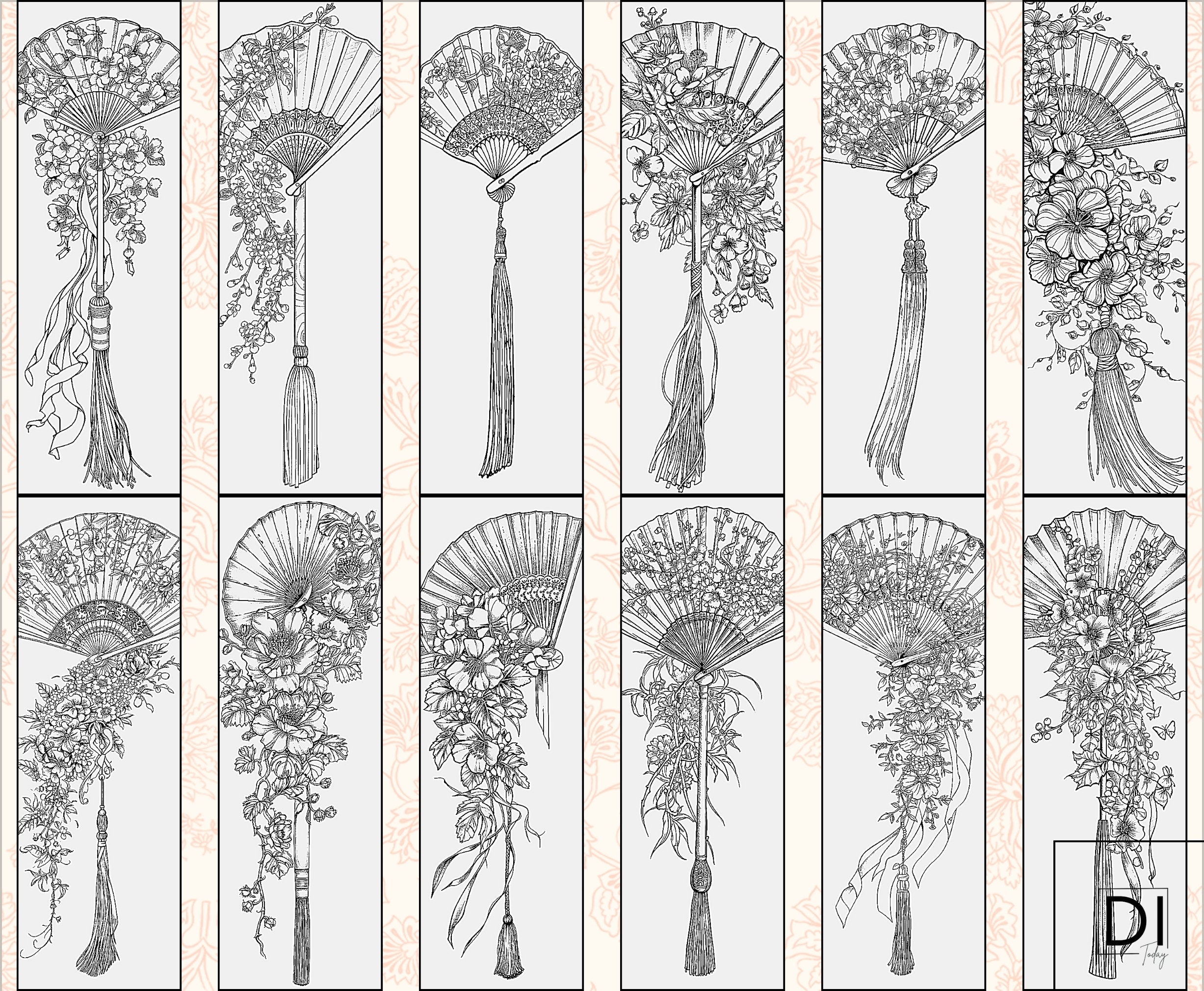 Korean Fan Mandala Coloring Bookmarks , South Asian Colouring Book Mark ...