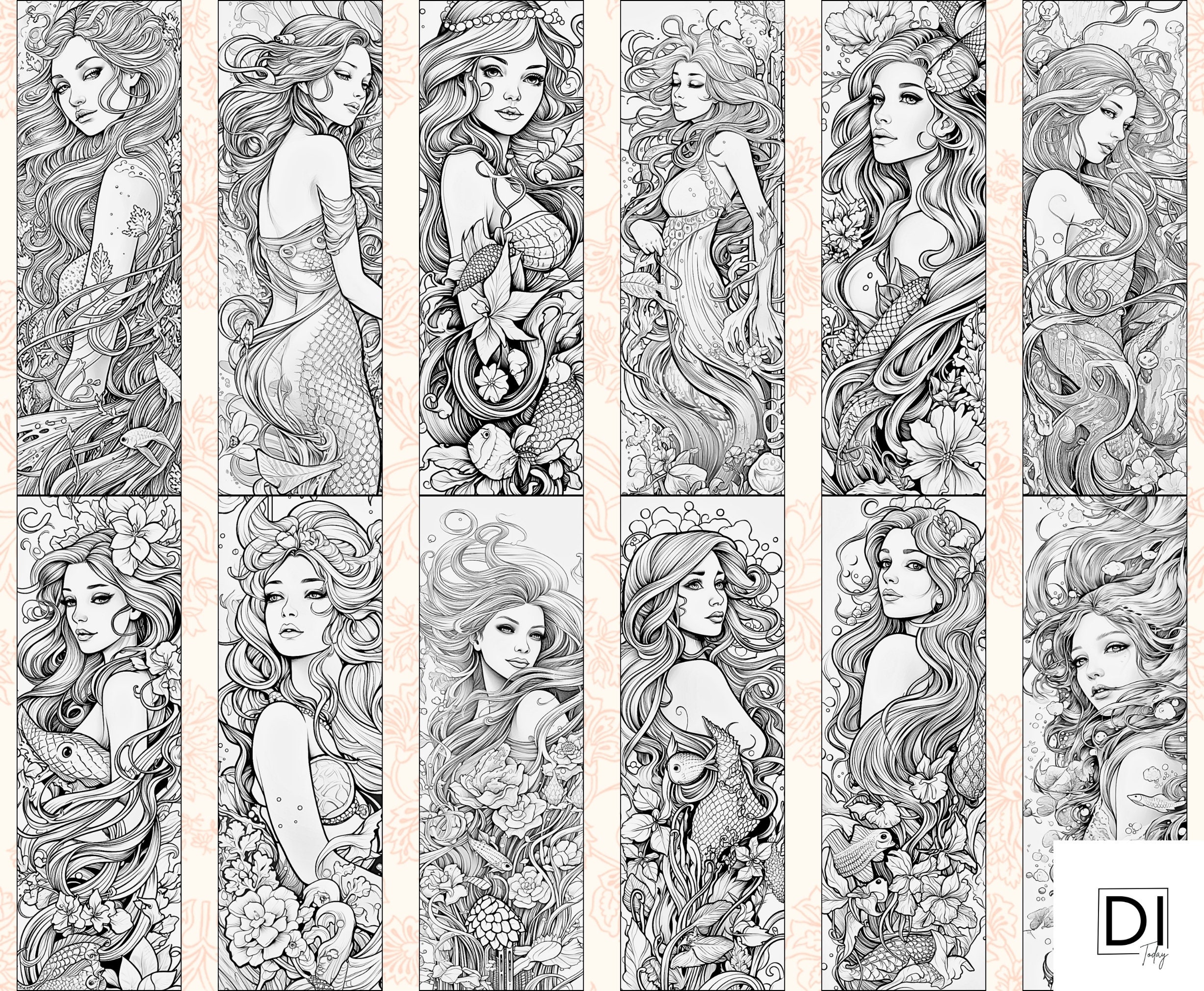 Fantasy Mermaid Coloring Bookmarks Printable , Cute Unique Colouring ...