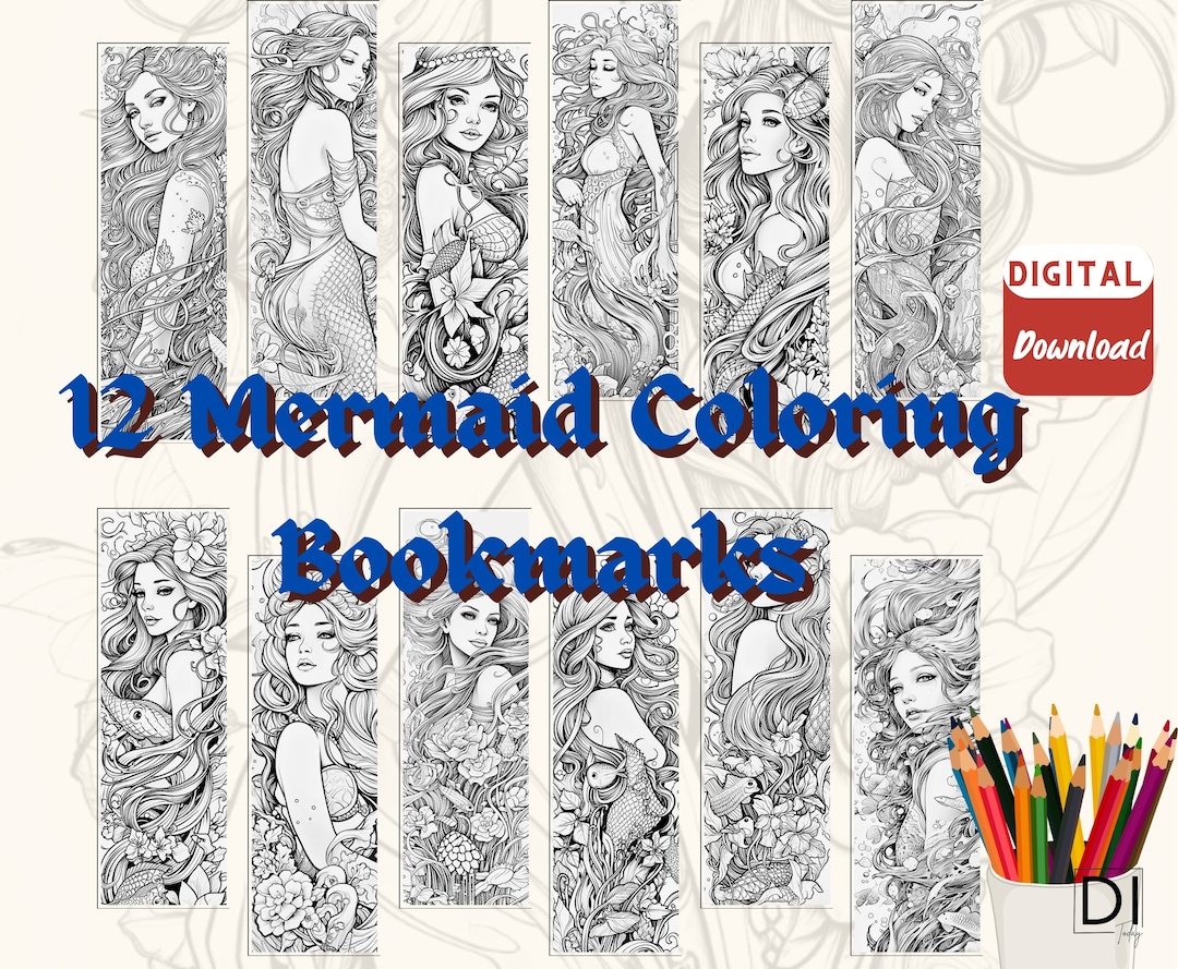 Fantasy Mermaid Coloring Bookmarks Printable , Cute Unique Colouring ...