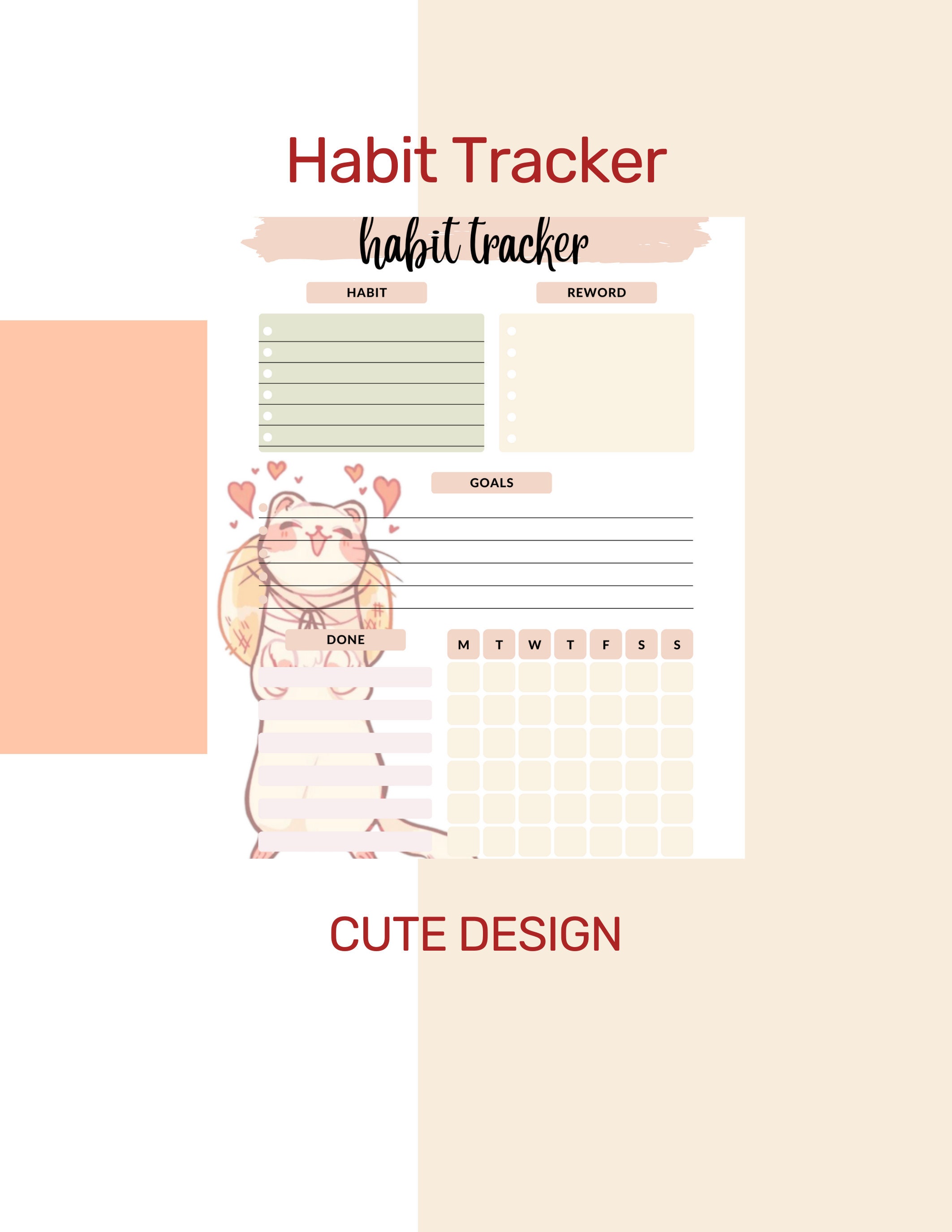 Digital Habit Tracker With Animal Design, Single Page Habit Tracking ...