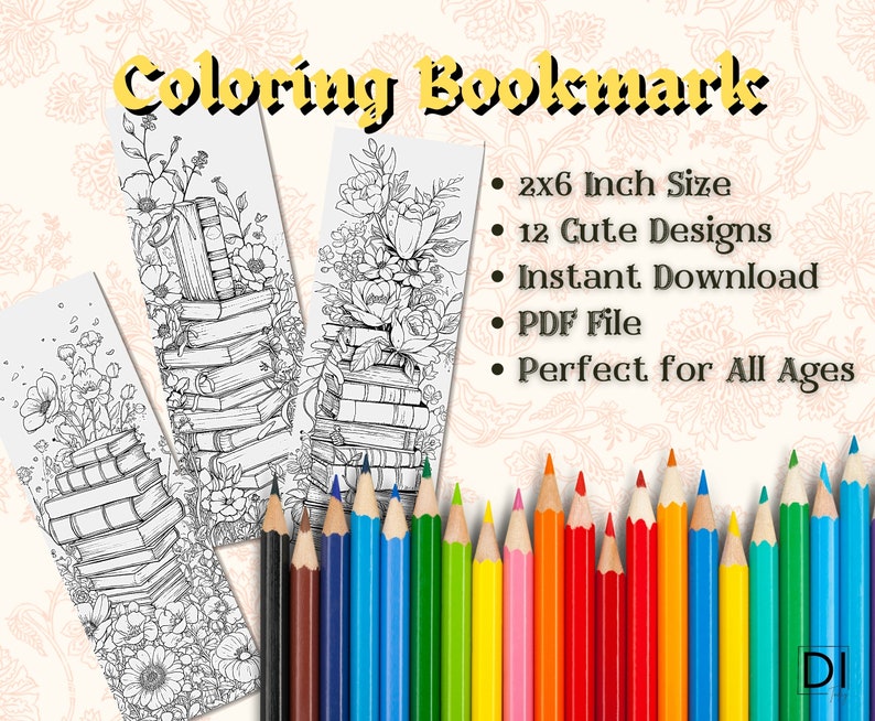 12 Flower Coloring Digital Bookmark Set, Gift for Book Lover Teacher ...