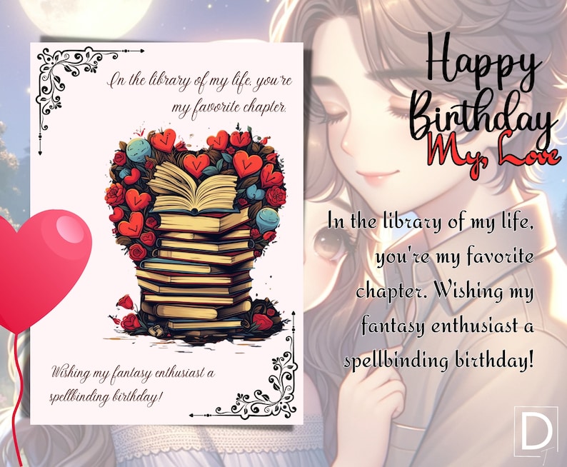 Valentine Happy Birthday Printable Card , Love Digital Bday Girlfriend ...