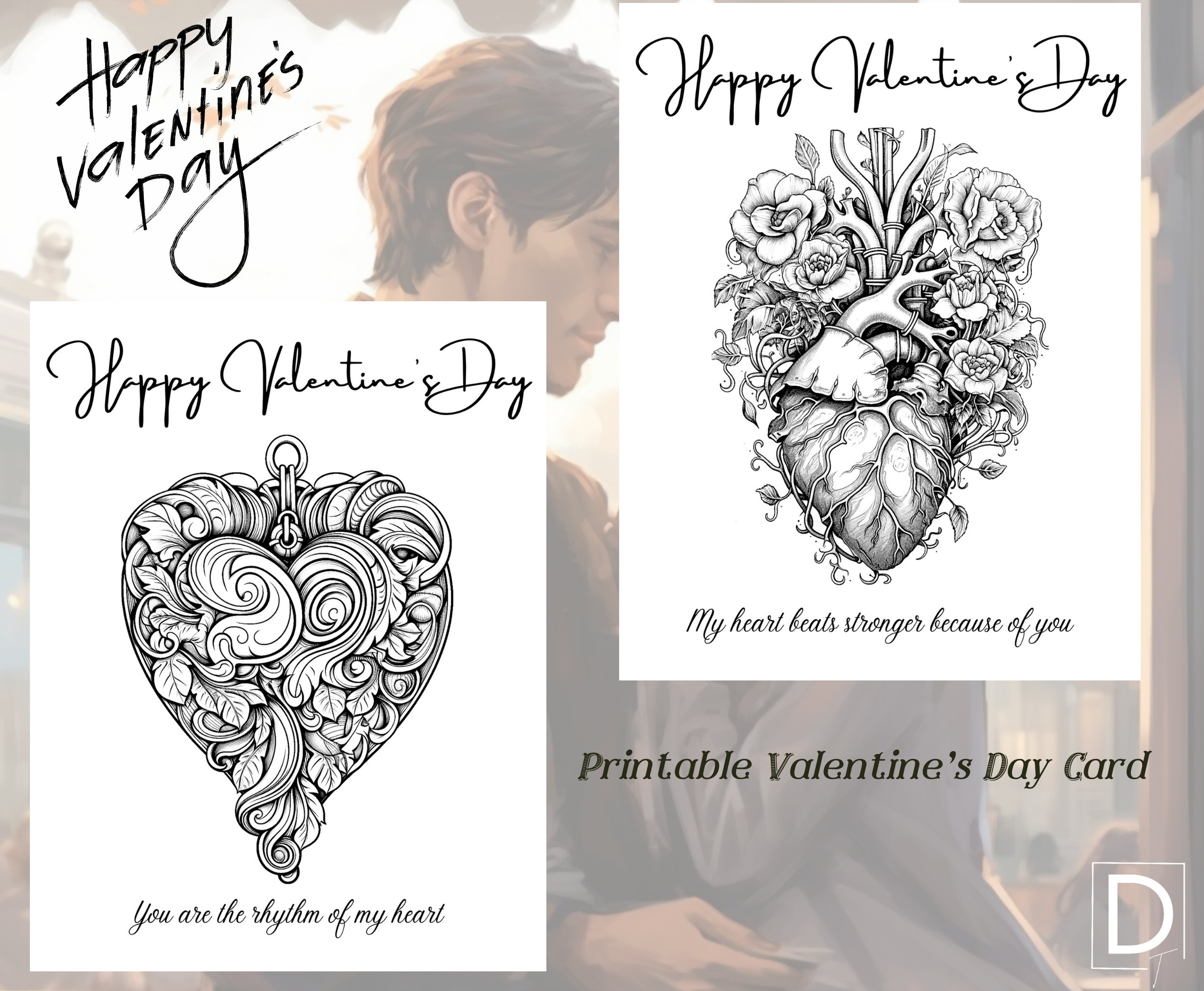 Valentine Day Love Printable Card Note, Digital Girlfriend Post Card ...