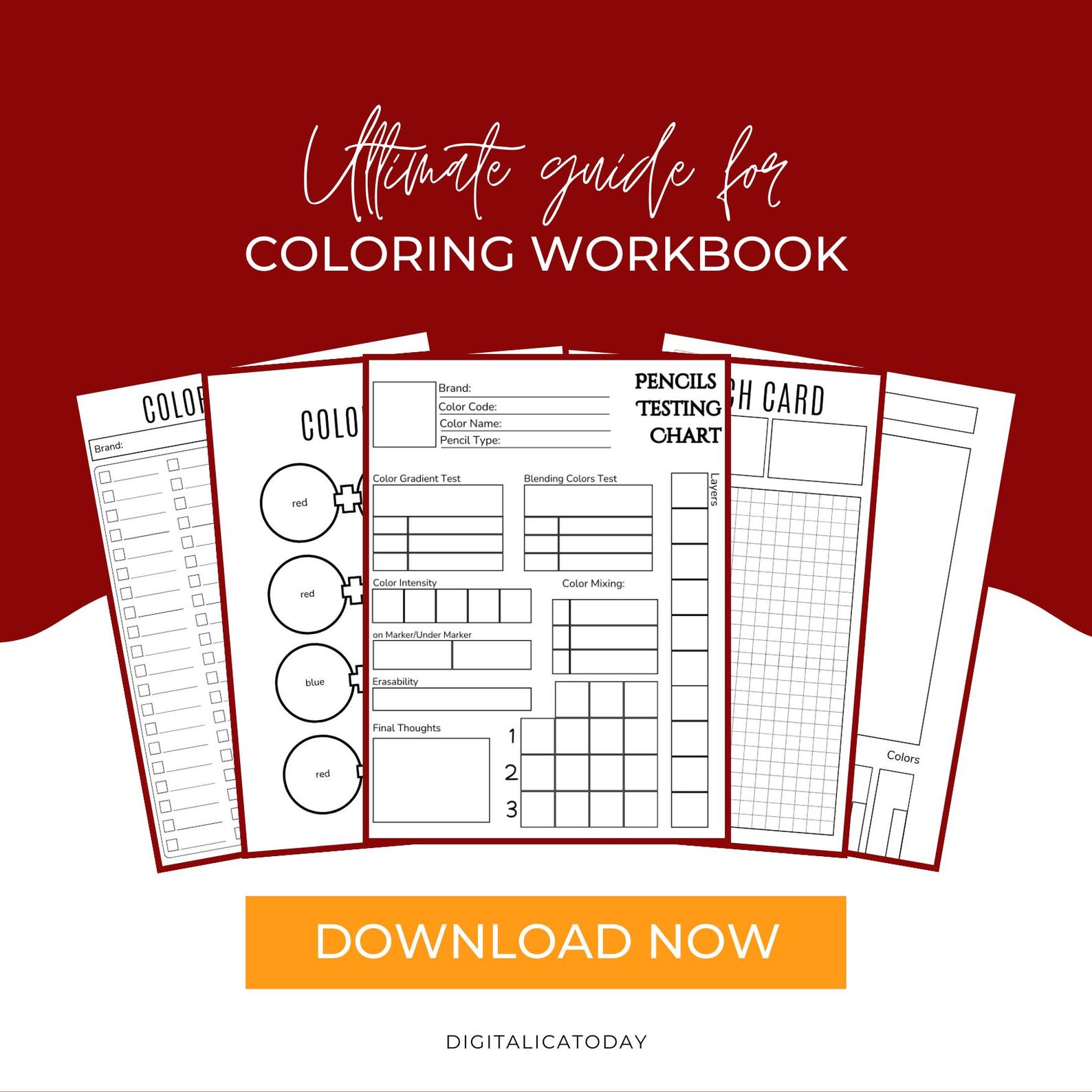 Color Theory Workbook Bundle , Coloring Swatch Charts, Pencil Testing ...